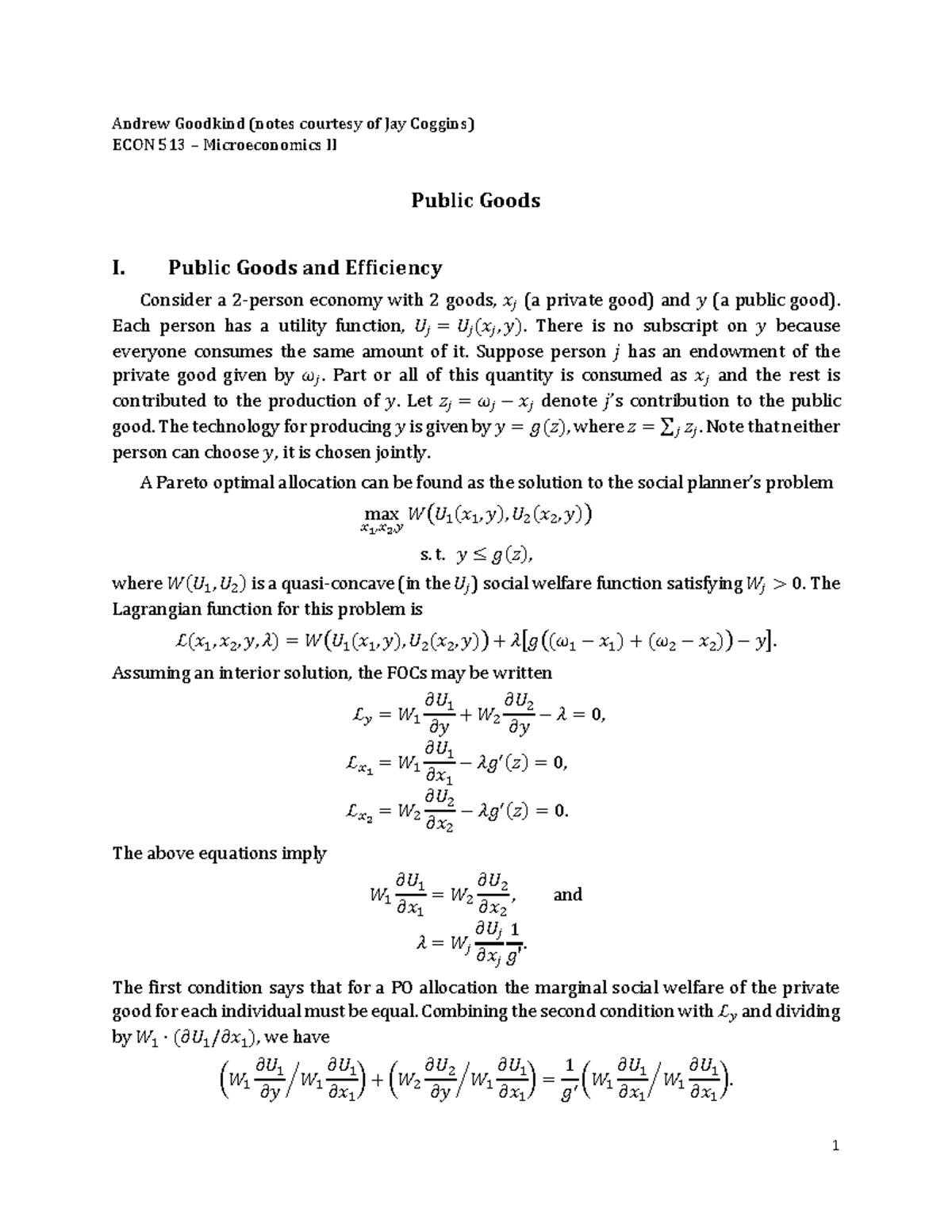 Public goods ECON 513 - Warning: TT: undefined function: 32 Andrew ...