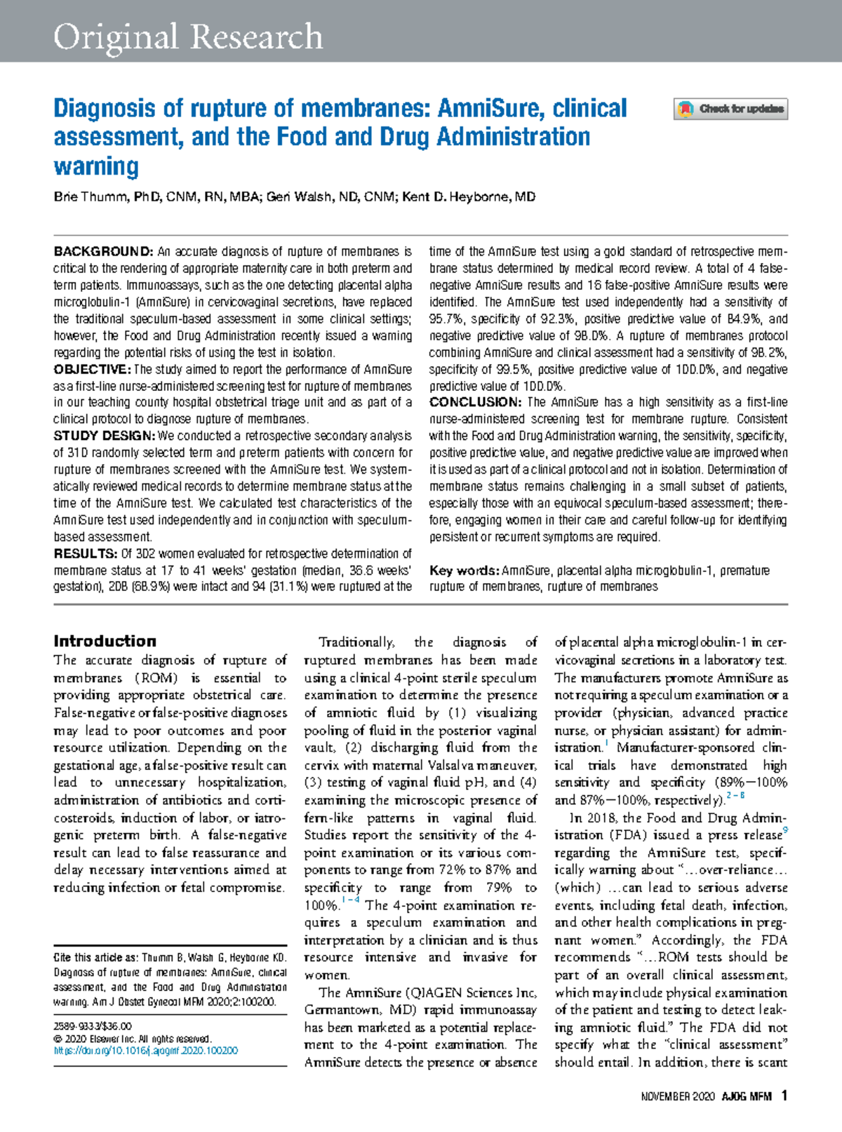 Rpm 1 - RPM - Diagnosis of rupture of membranes: AmniSure, clinical ...