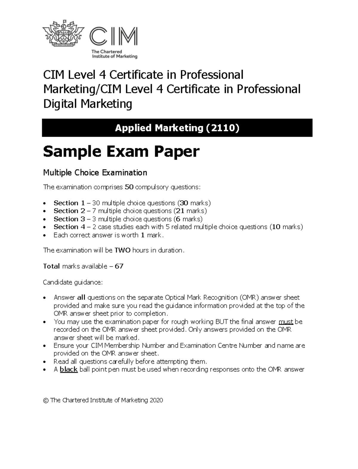 Sample applied marketing exam paper - MN-2008 - Swansea - Studocu