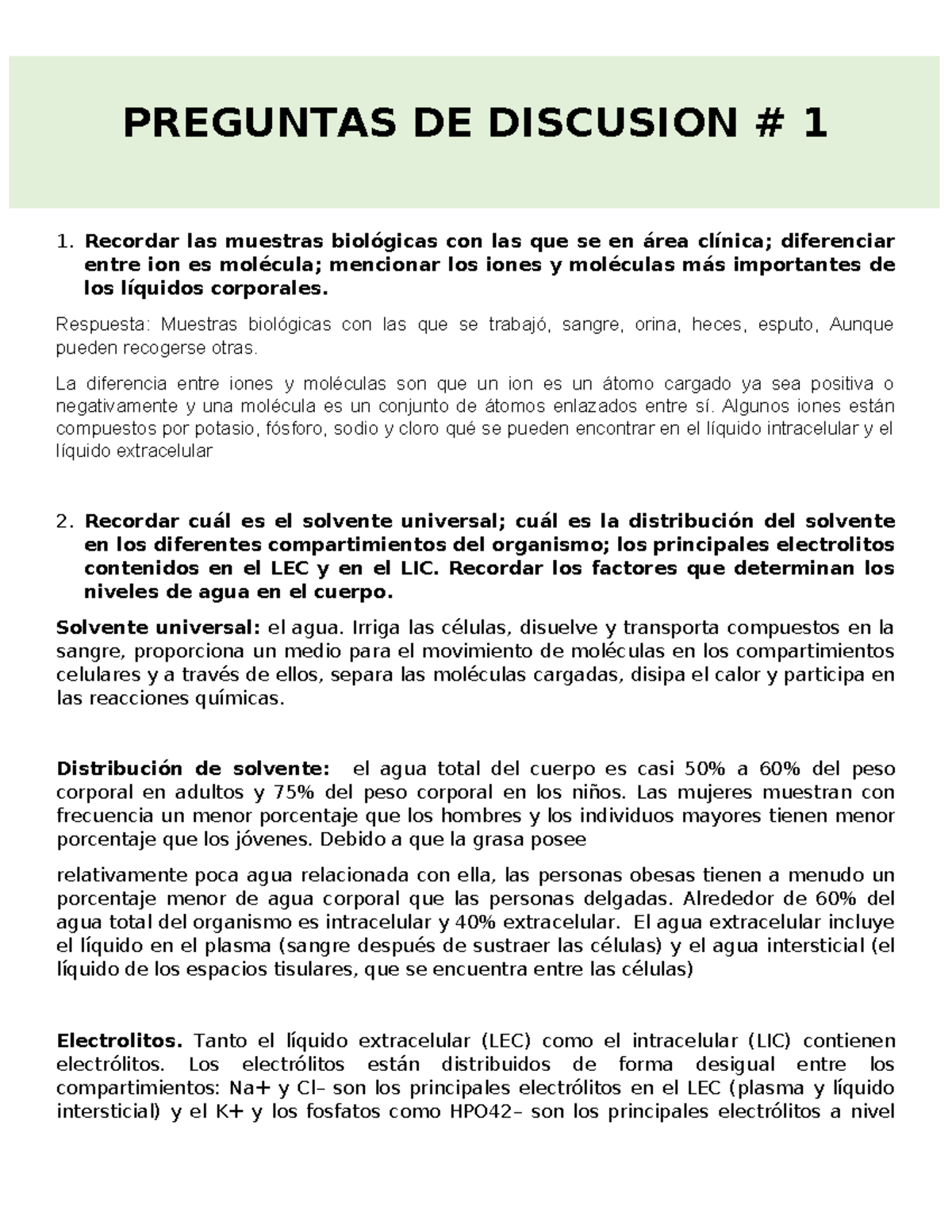 Discusion 1 proceso - espero q sirva - PREGUNTAS DE DISCUSION # 1 1 ...