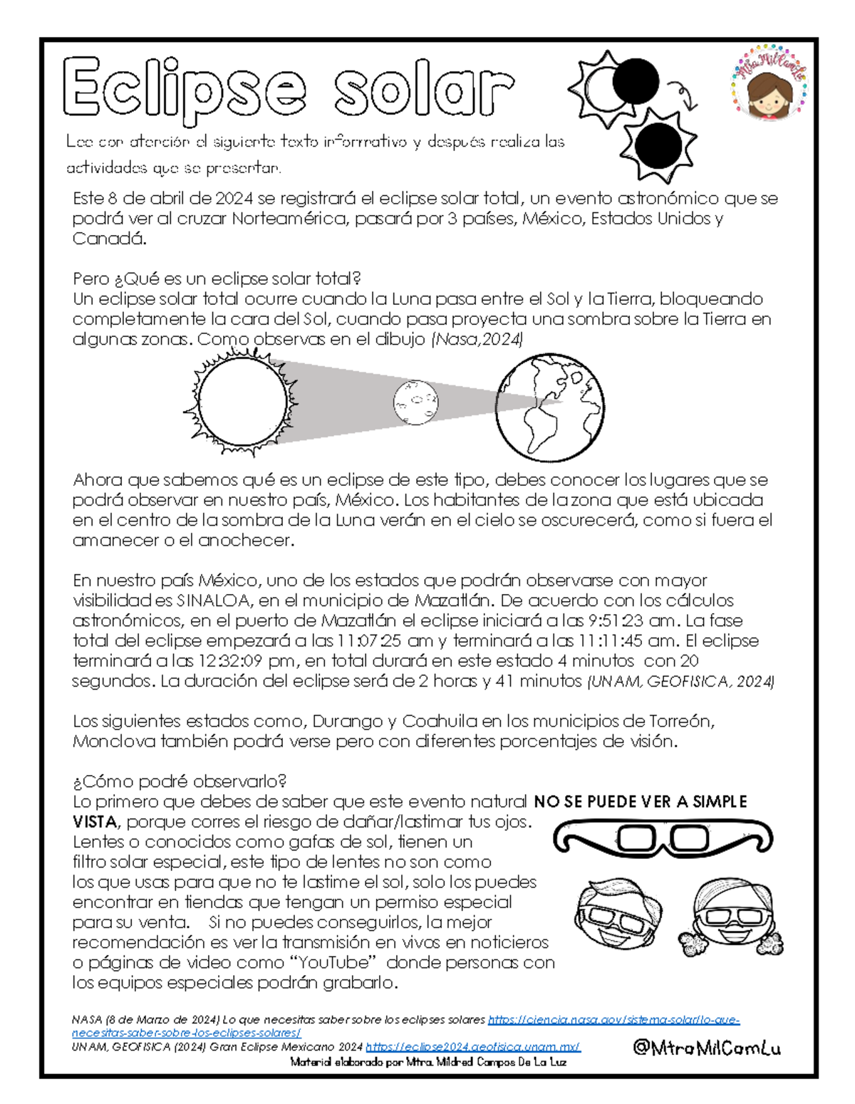 Eclipse solar Actividad PA Mtra Mil Cam Lu - @MtraMilCamLu Eclipse ...