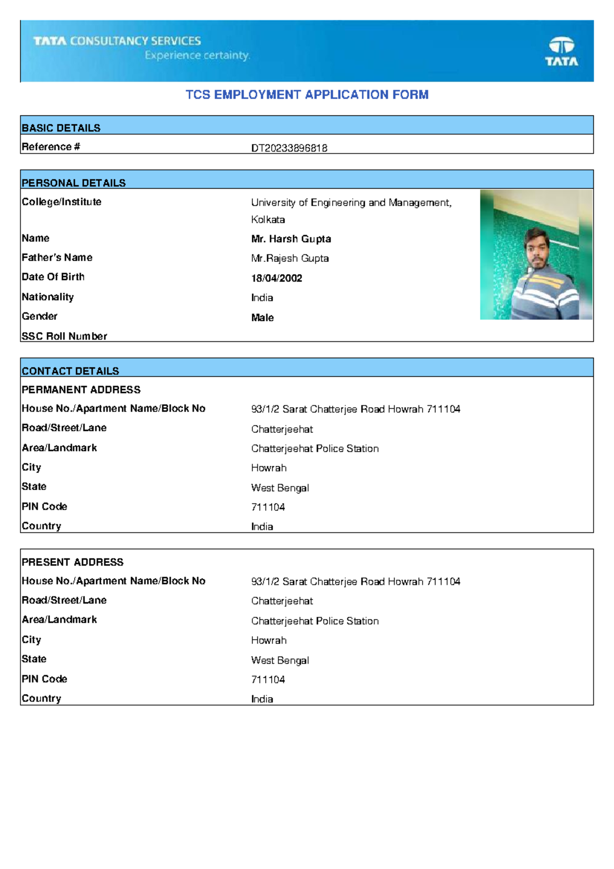 TCS Application form - Ipsum is simply dummy text of the printing and ...