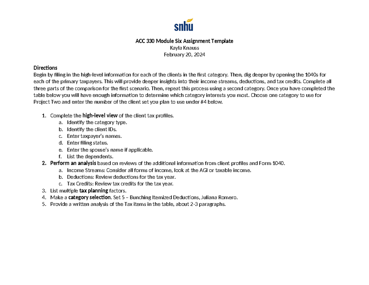 ACC 330 Module Six Assignment Final - Knauss - ACC 330 Module Six ...