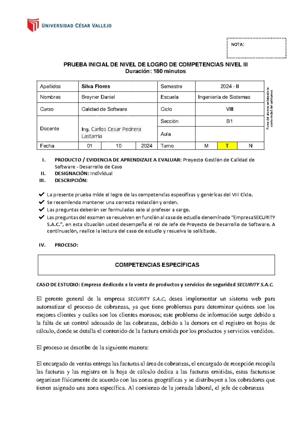 Prueba PNL - PRUEBA INICIAL DE NIVEL DE LOGRO DE COMPETENCIAS NIVEL III Duración: 180 minutos ...