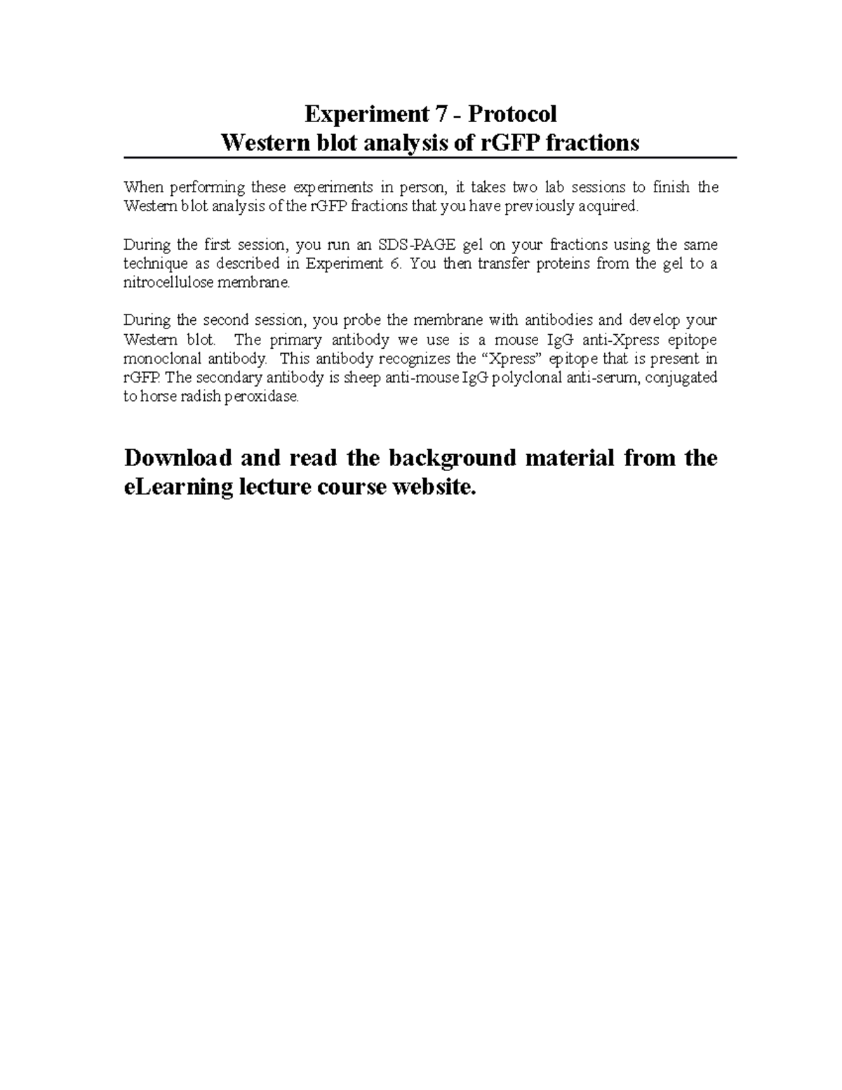 Experiment 7 Protocol - BIOL 3380 - UT Dallas - Studocu