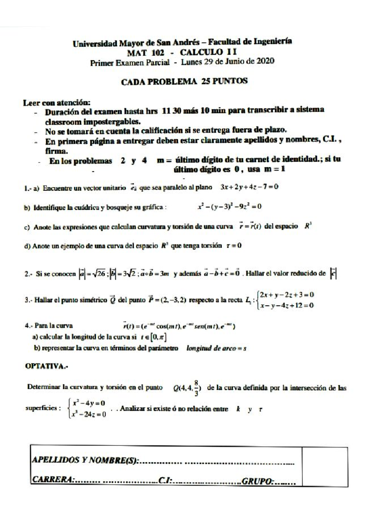 Examenes pasados cal2 - Cálculo Ii - Studocu