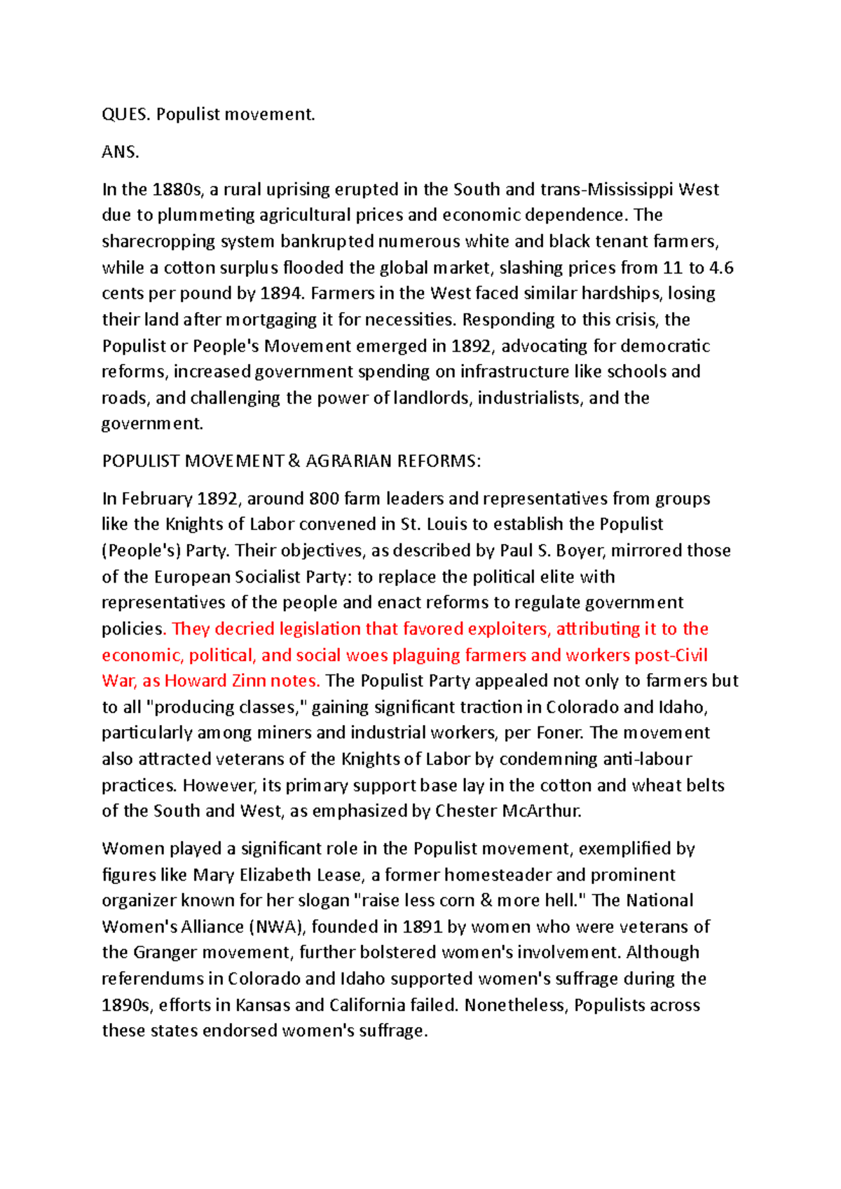 Populist movement - QUES. Populist movement. ANS. In the 1880s, a rural ...