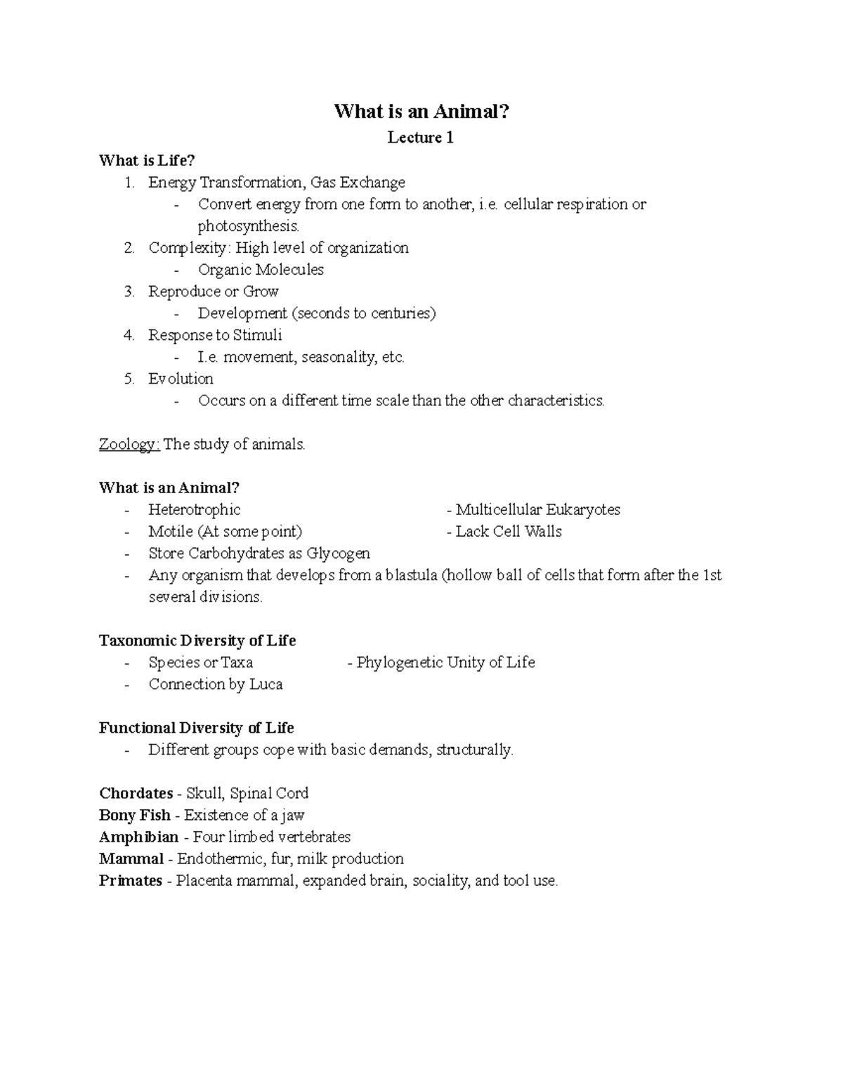 BIOL 260 Chapter One - What is an Animal? Lecture 1 What is Life? 1 ...