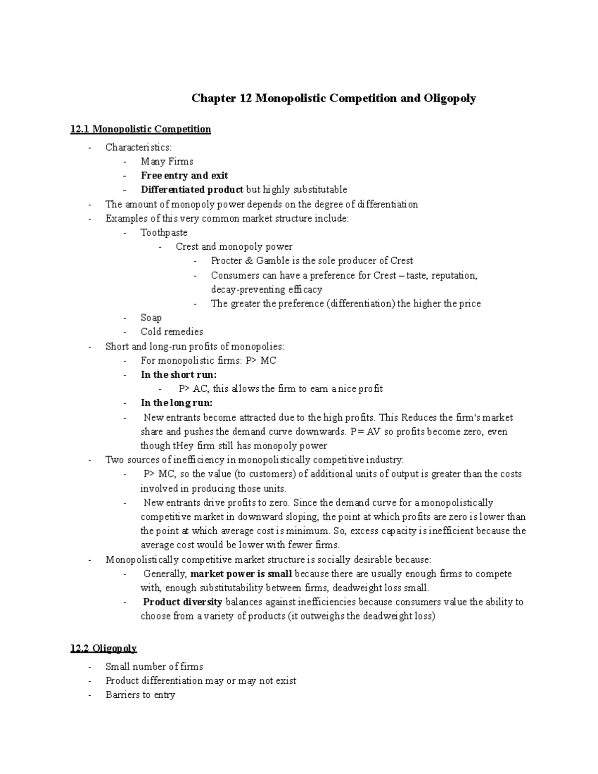 Chapter 12 Monopolistic Competition and Oligopoly - Chapter 12 ...