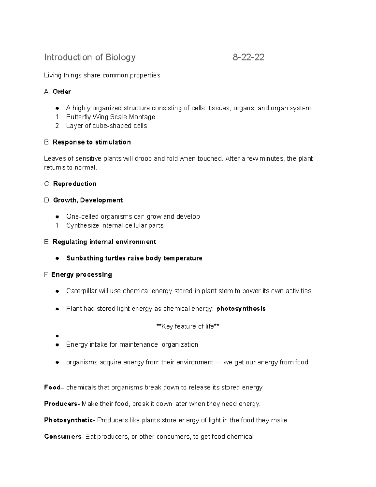 Introduction of Biology 8-22-22 - Introduction of Biology 8-22- Living ...