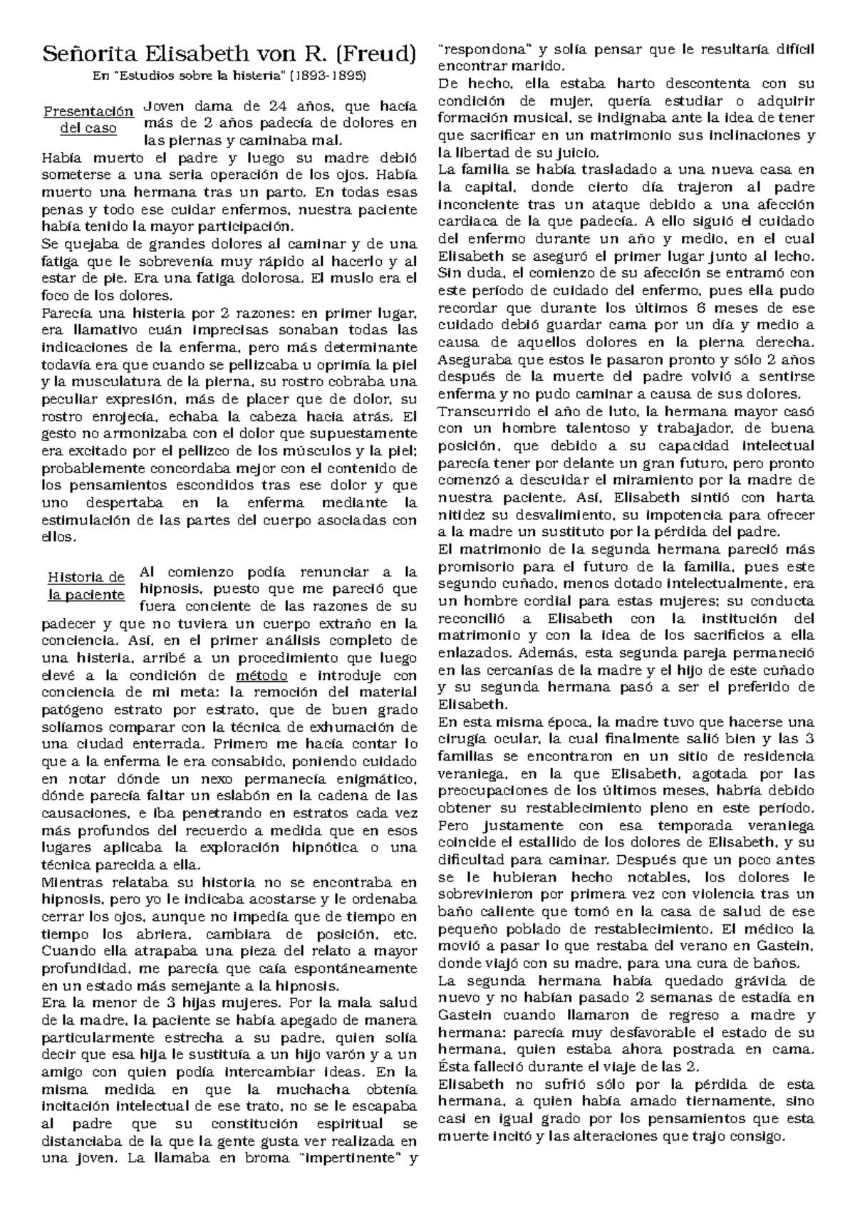 Elisabeth von R - (Freud) En “Estudios sobre la histeria” (1893-1895 ...