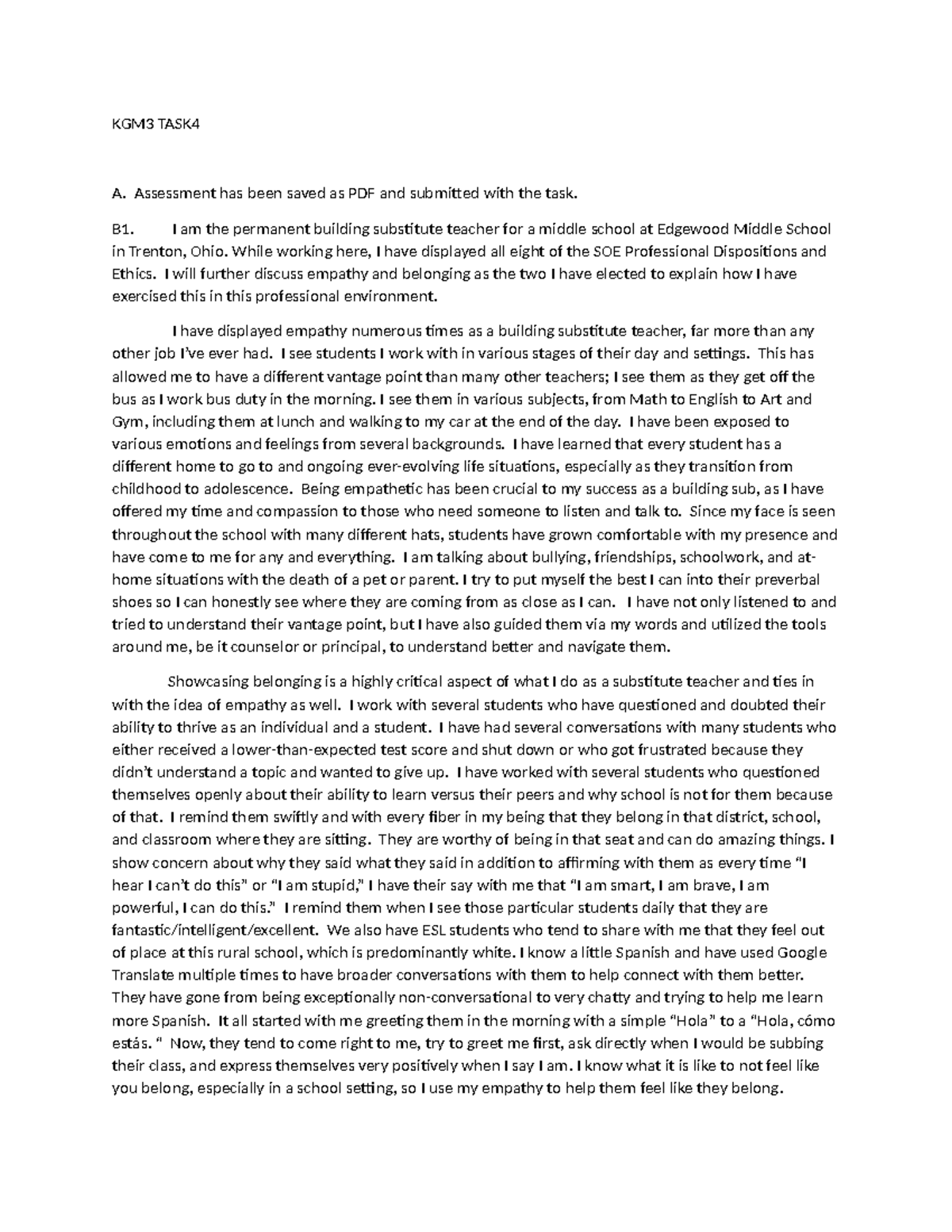 KGM3 TASK4 - KGM3 - KGM3 TASK A. Assessment has been saved as PDF and submitted with the task ...