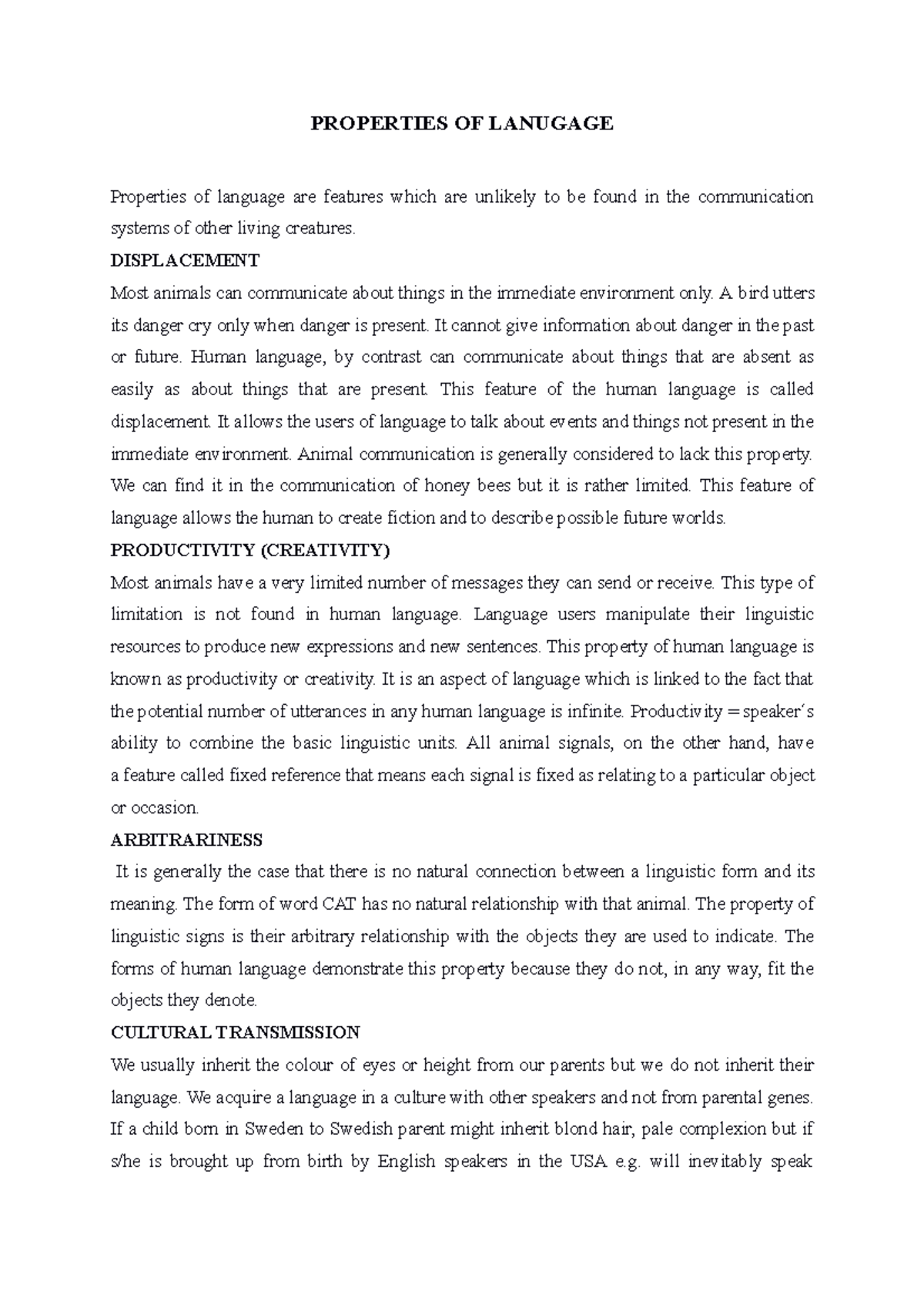 UVOD DO AJ Properties OF Lanugage - PROPERTIES OF LANUGAGE Properties ...