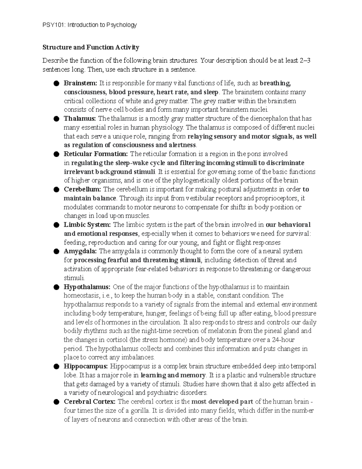 2. Structure and Function Activity - PSY101: Introduction to Psychology Structure and Function ...