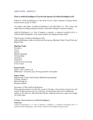 AIML notes for 18cs71 - VTUPulse Module 1 ARTIFICIAL INTELLIGENCE What ...