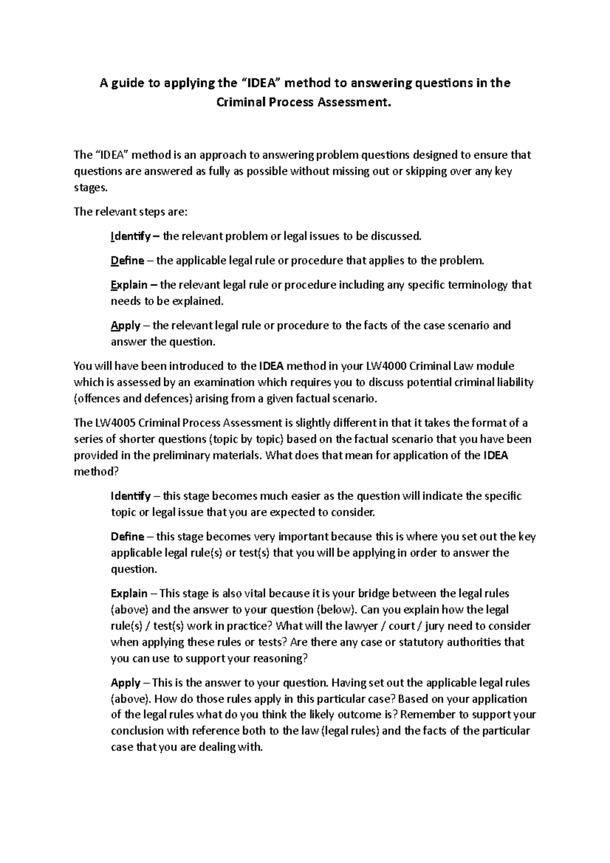 A guide to applying the IDEA method to the Criminal Process Assessment ...
