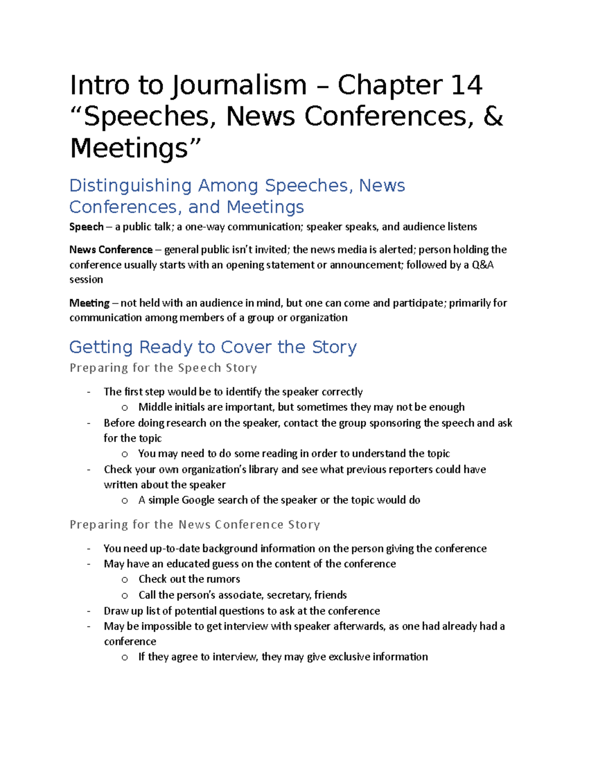 Speeches, News Conferences, & Meetings / Other Types of Local Stories ...