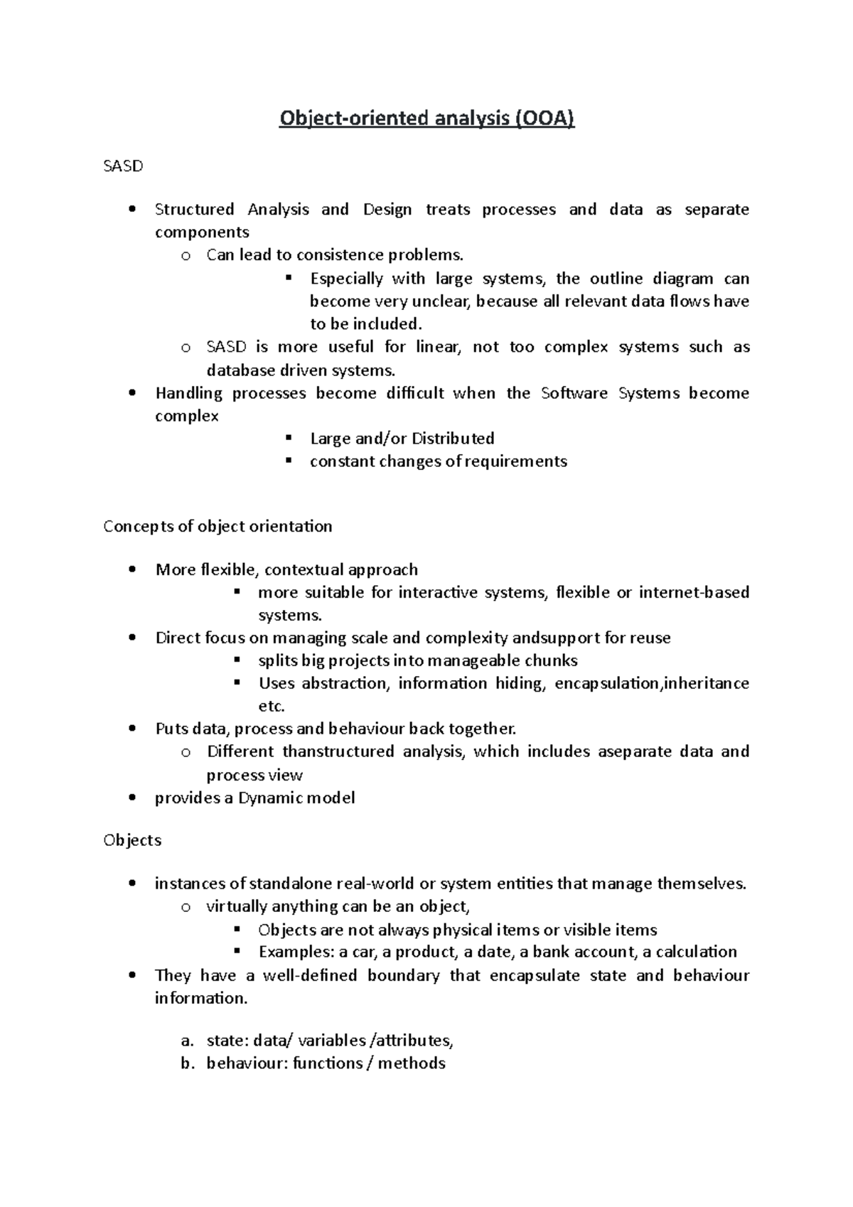 OOA - OOA - Object-oriented analysis (OOA) SASD Structured Analysis and ...
