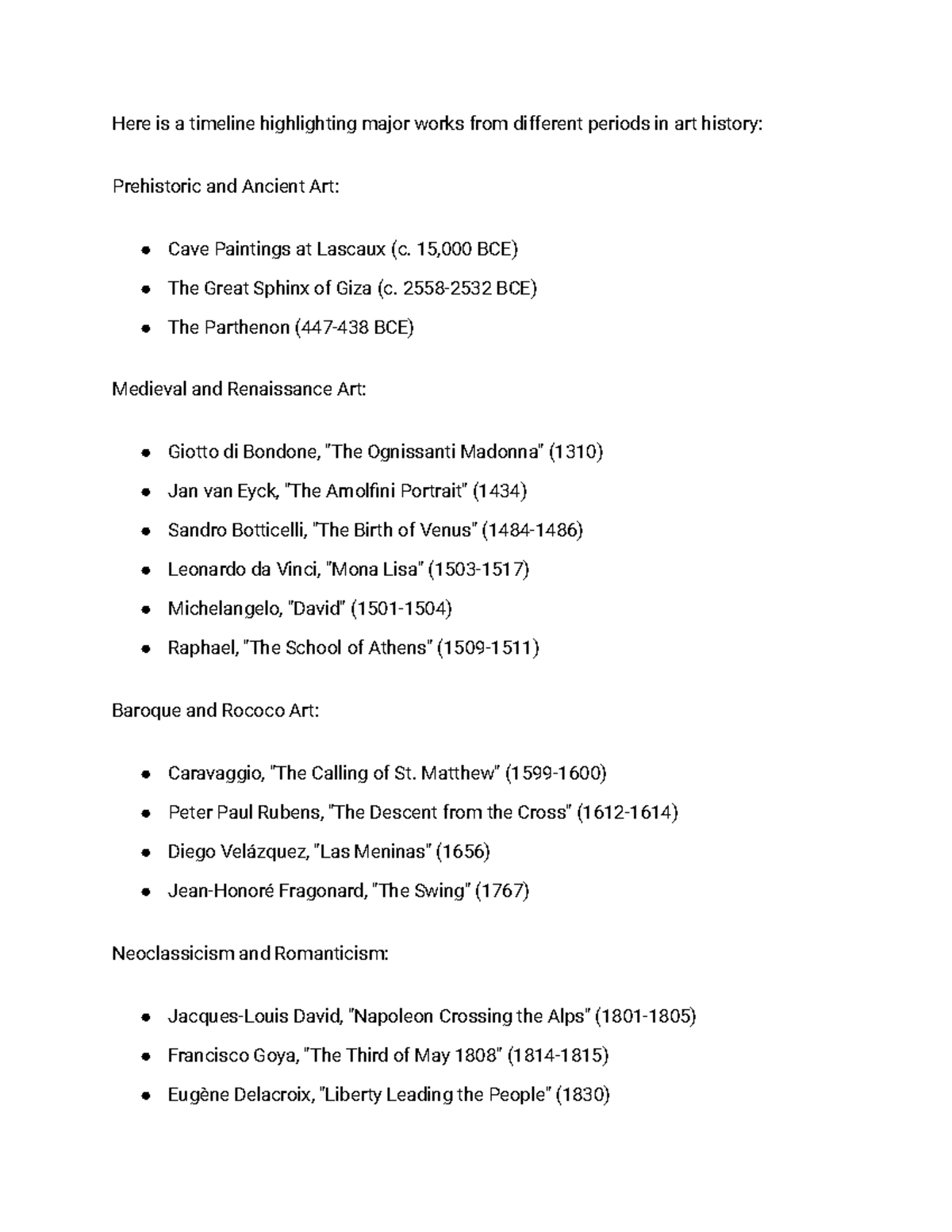 Art Timeline in History - Here is a timeline highlighting major works ...