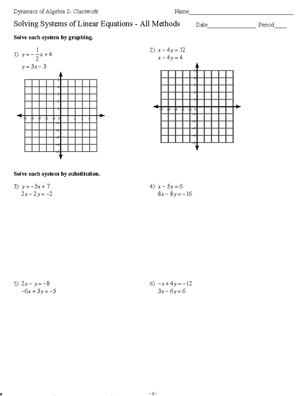 Dynamics of Algebra 2 - Solving Systems of Linear Equations - All ...