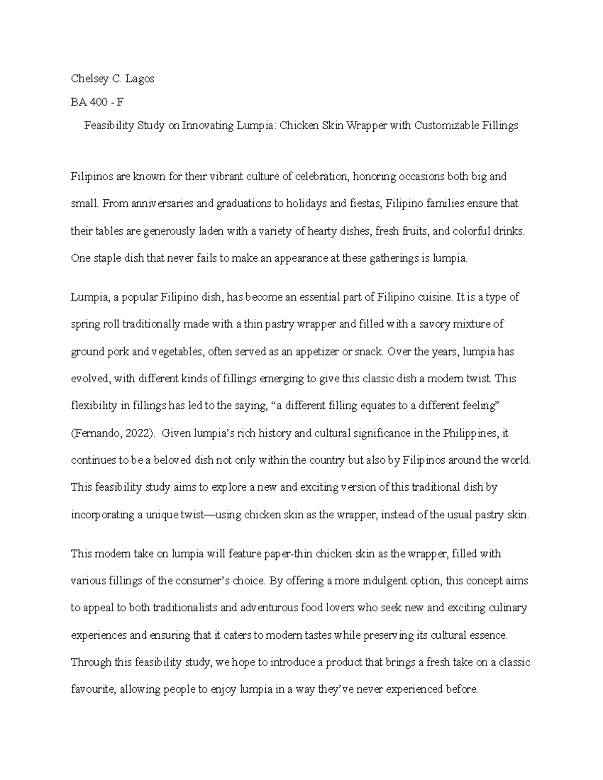 Feasib - Title & Rationale - Chelsey C. Lagos BA 400 - F Feasibility ...