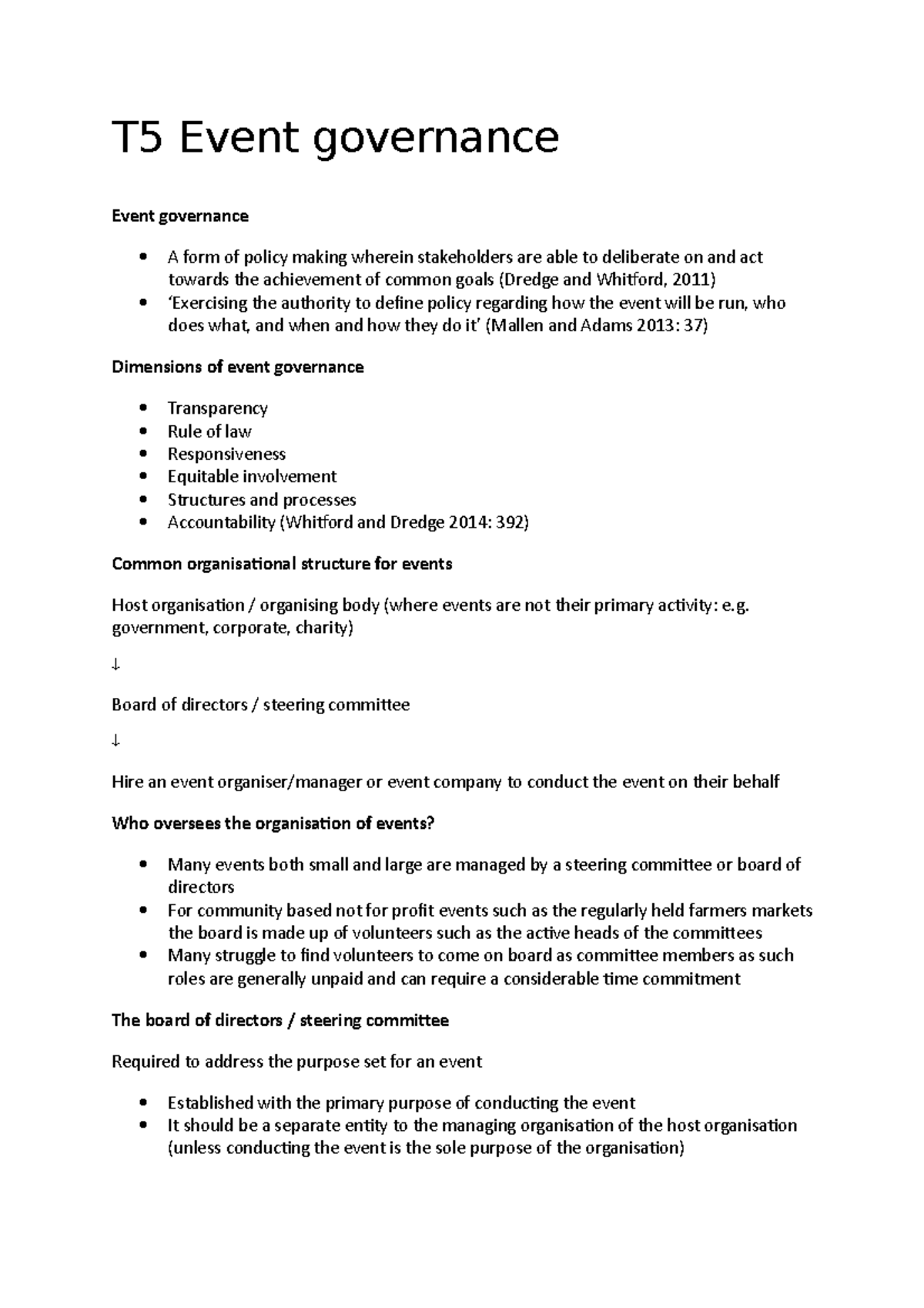 T5 Event governance - T5 Event governance Event governance A form of ...