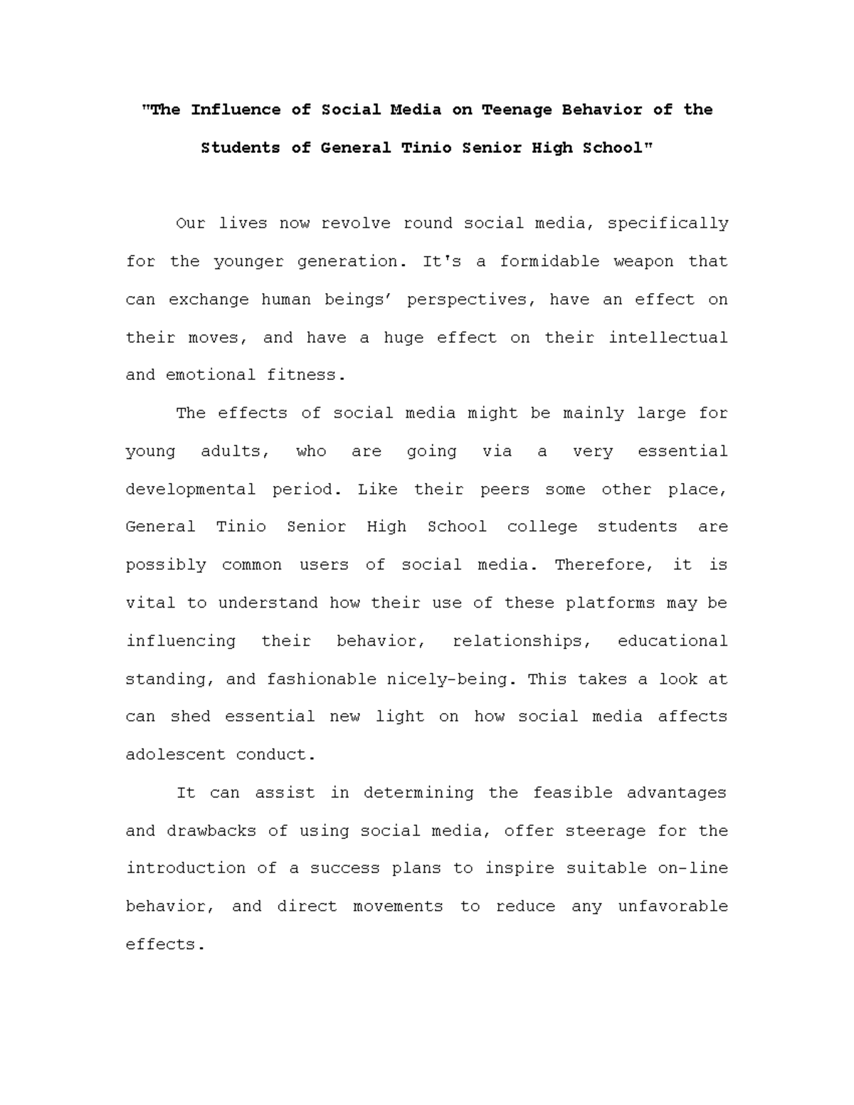 Social- Media - NOTES - "The Influence of Social Media on Teenage ...