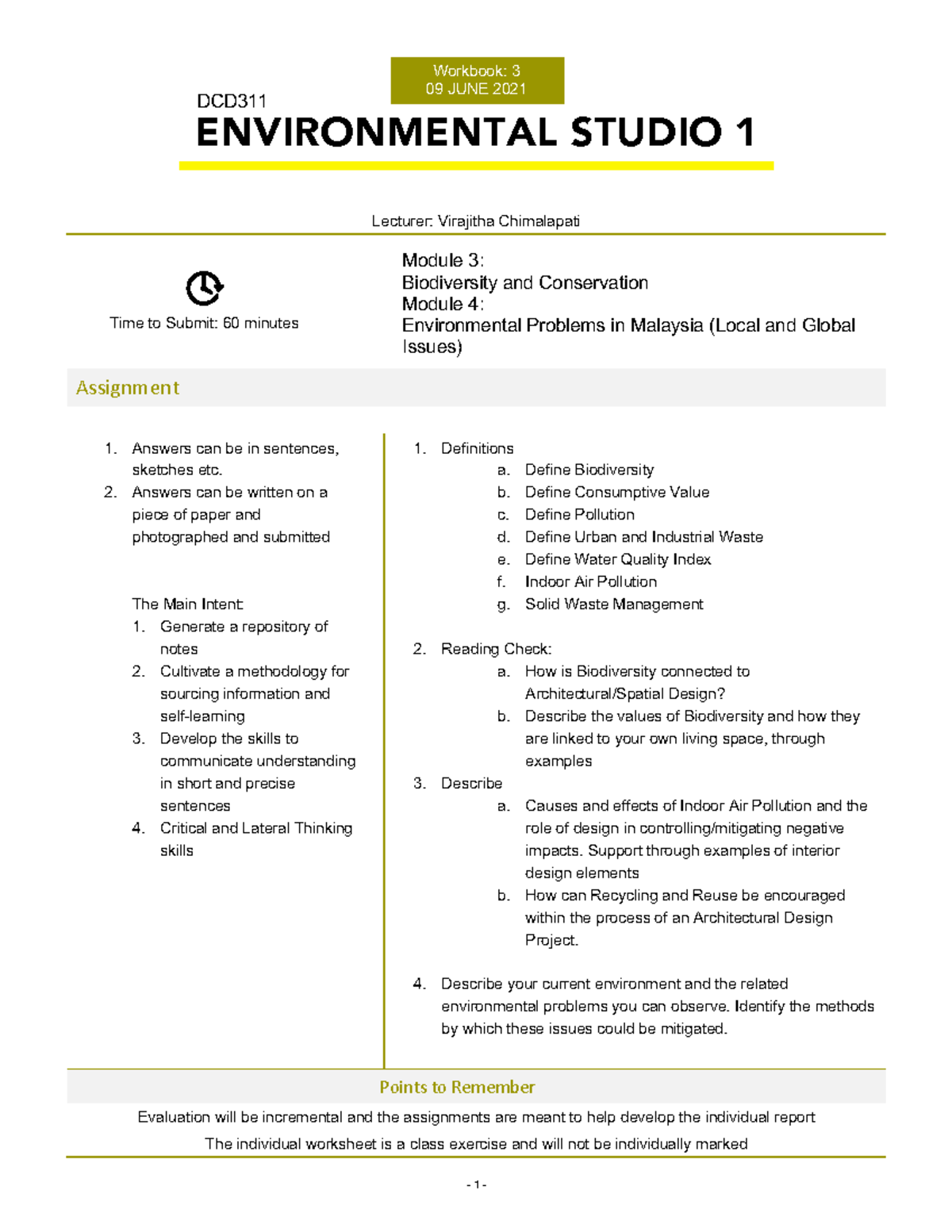 Shita class activity 3 - environment - 1 - ENVIRONMENTAL STUDIO 1 ...
