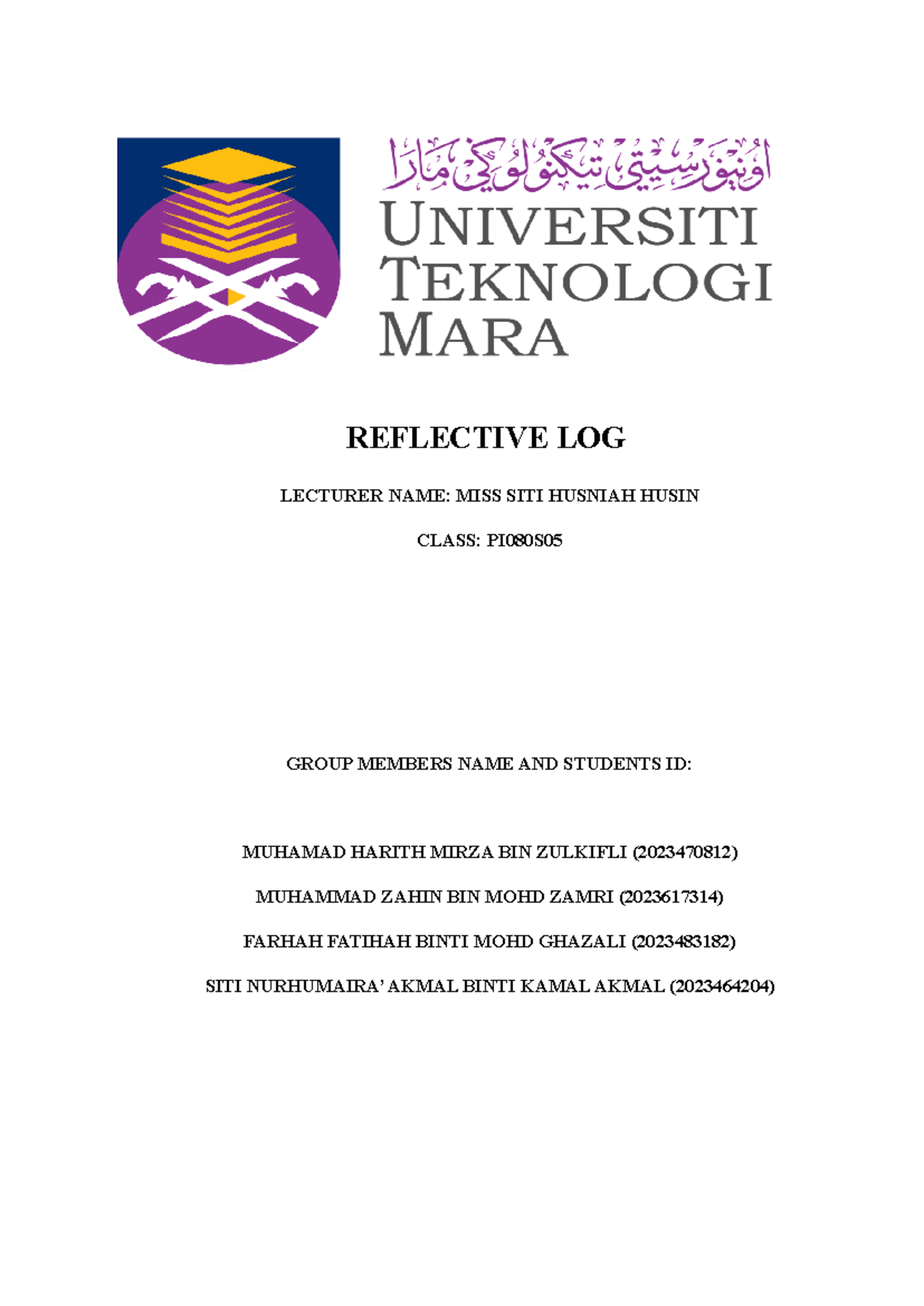 Reflective log Muhamad Harith Mirza BIN Zulkifli - english for academic ...