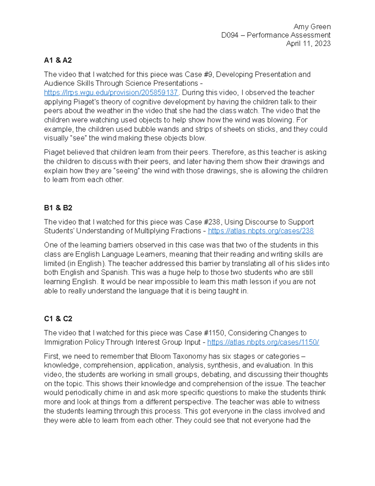 D094 Performance Assessment - Amy Green D094 – Performance Assessment ...