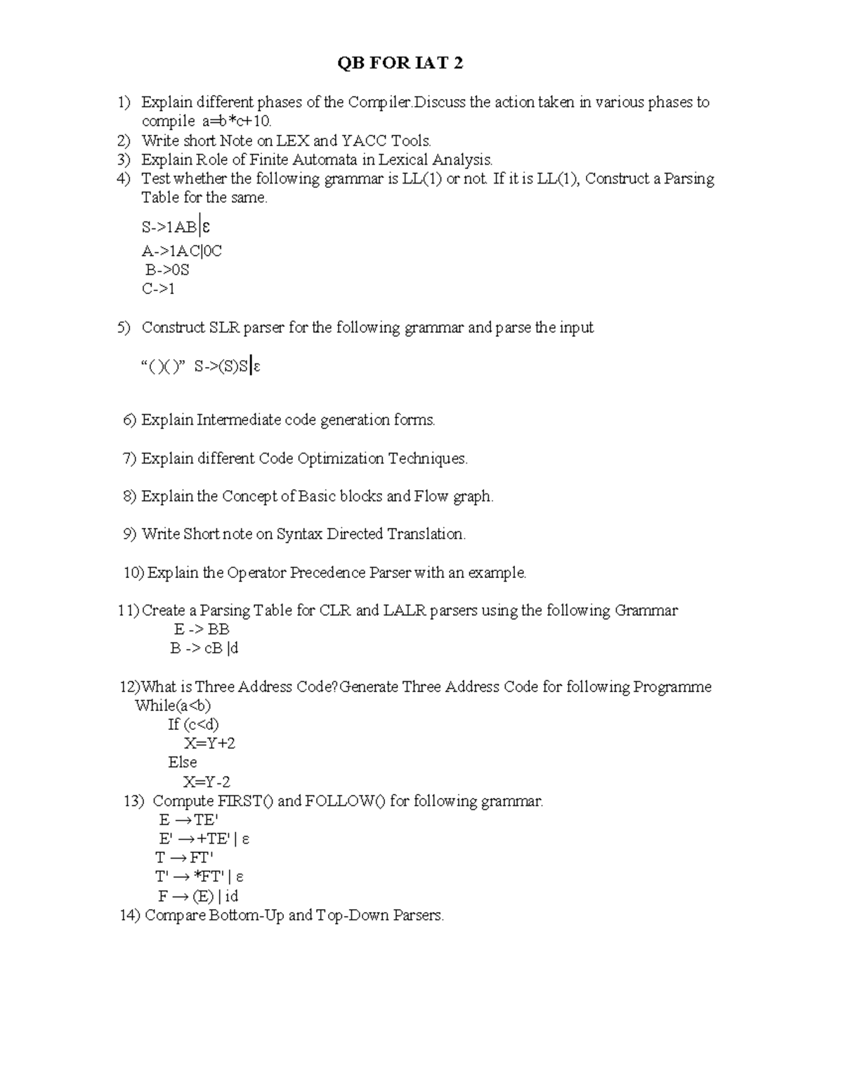 SPCC Question bank for IAT2 - QB FOR IAT 2 1) Explain different phases ...