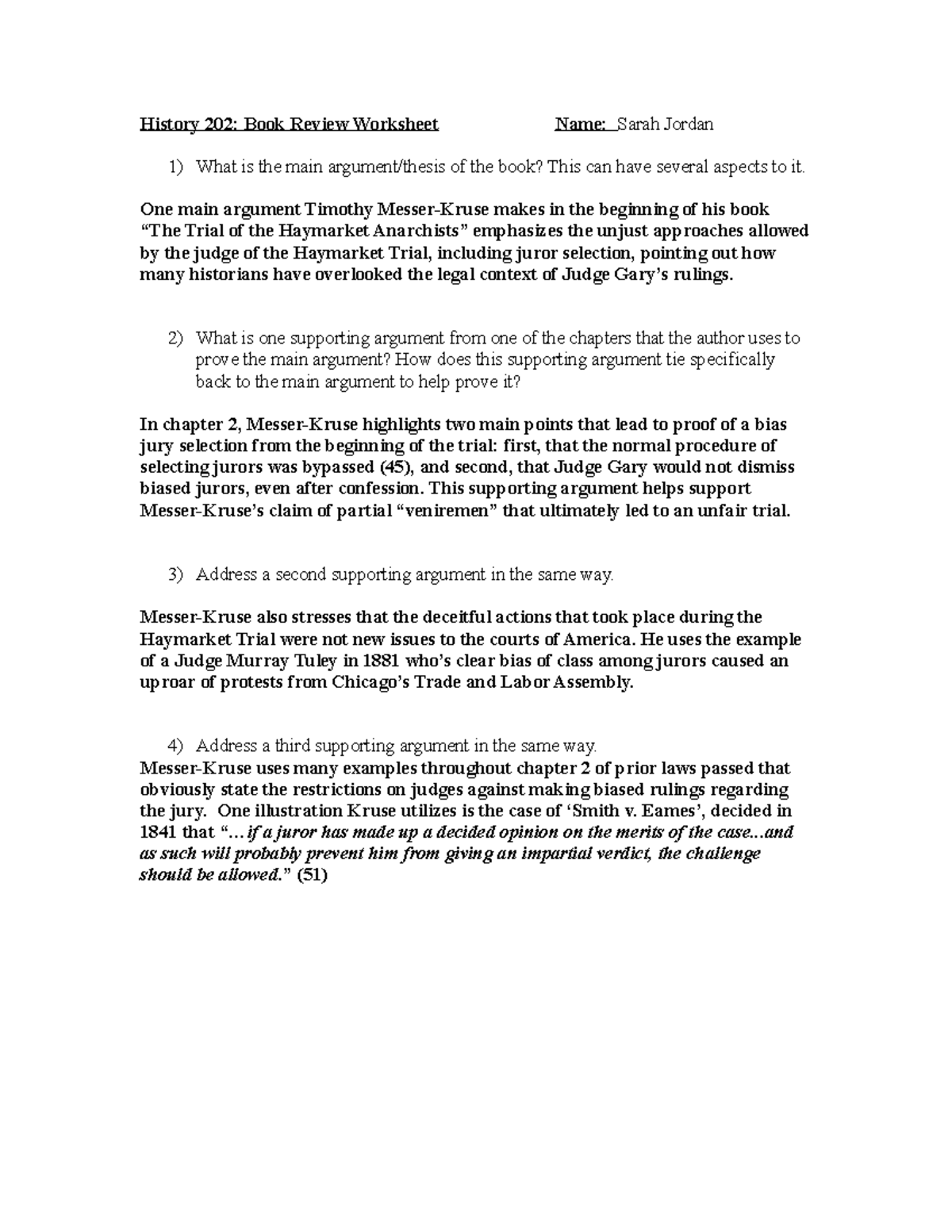 HIST 202- Book Review Worksheet - History 202: Book Review Worksheet ...