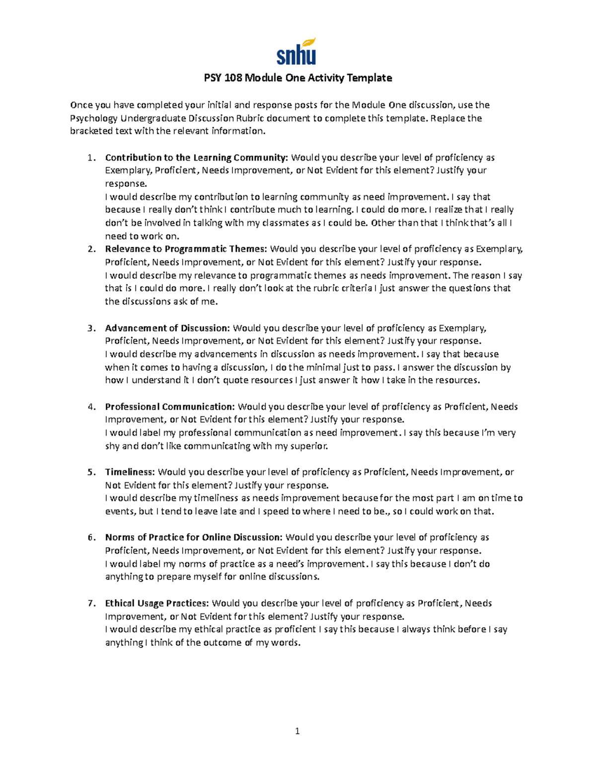 PSY 108 Module One Activity Template - PSY 108 Module One Activity ...