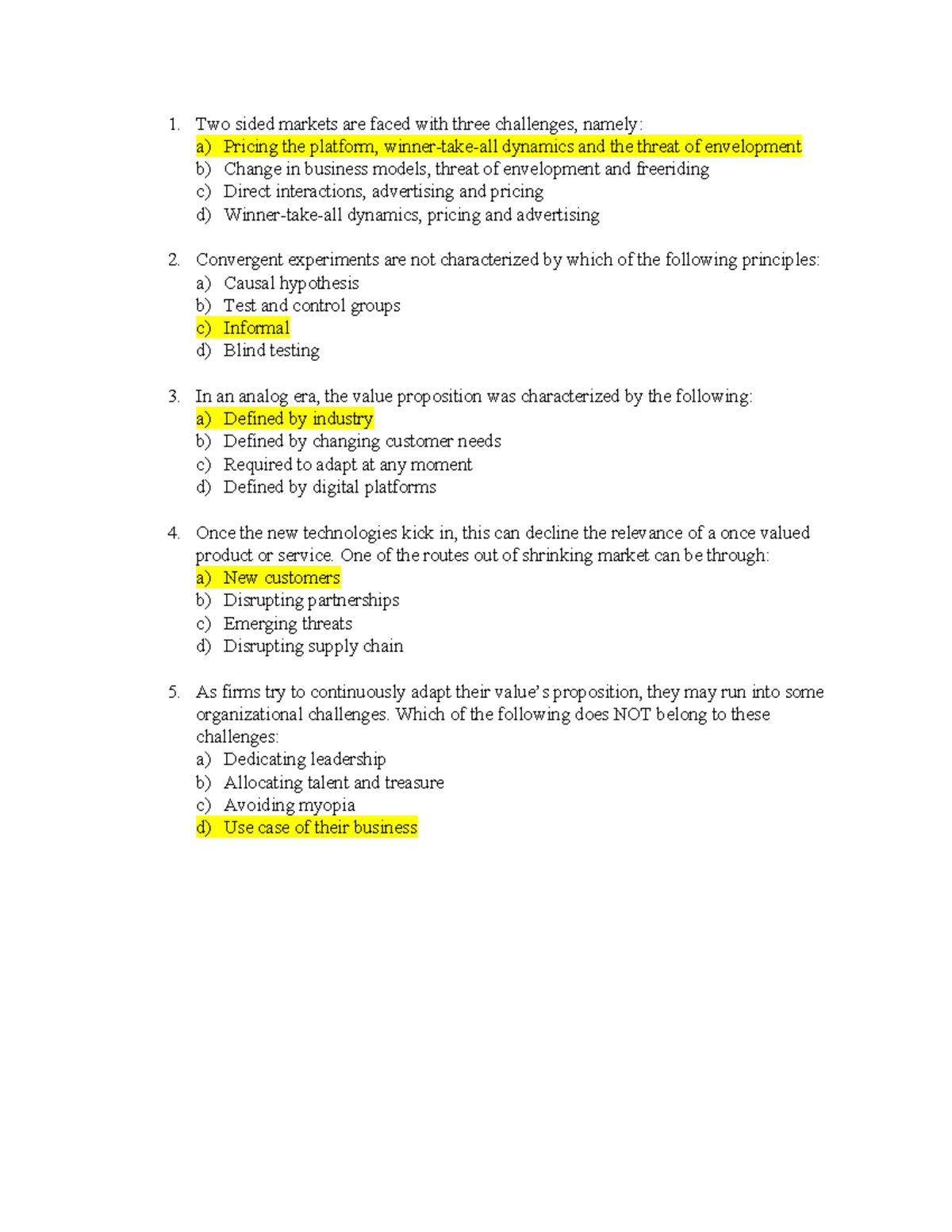 DT mock exam P3 - Mock exam - Two sided markets are faced with three ...