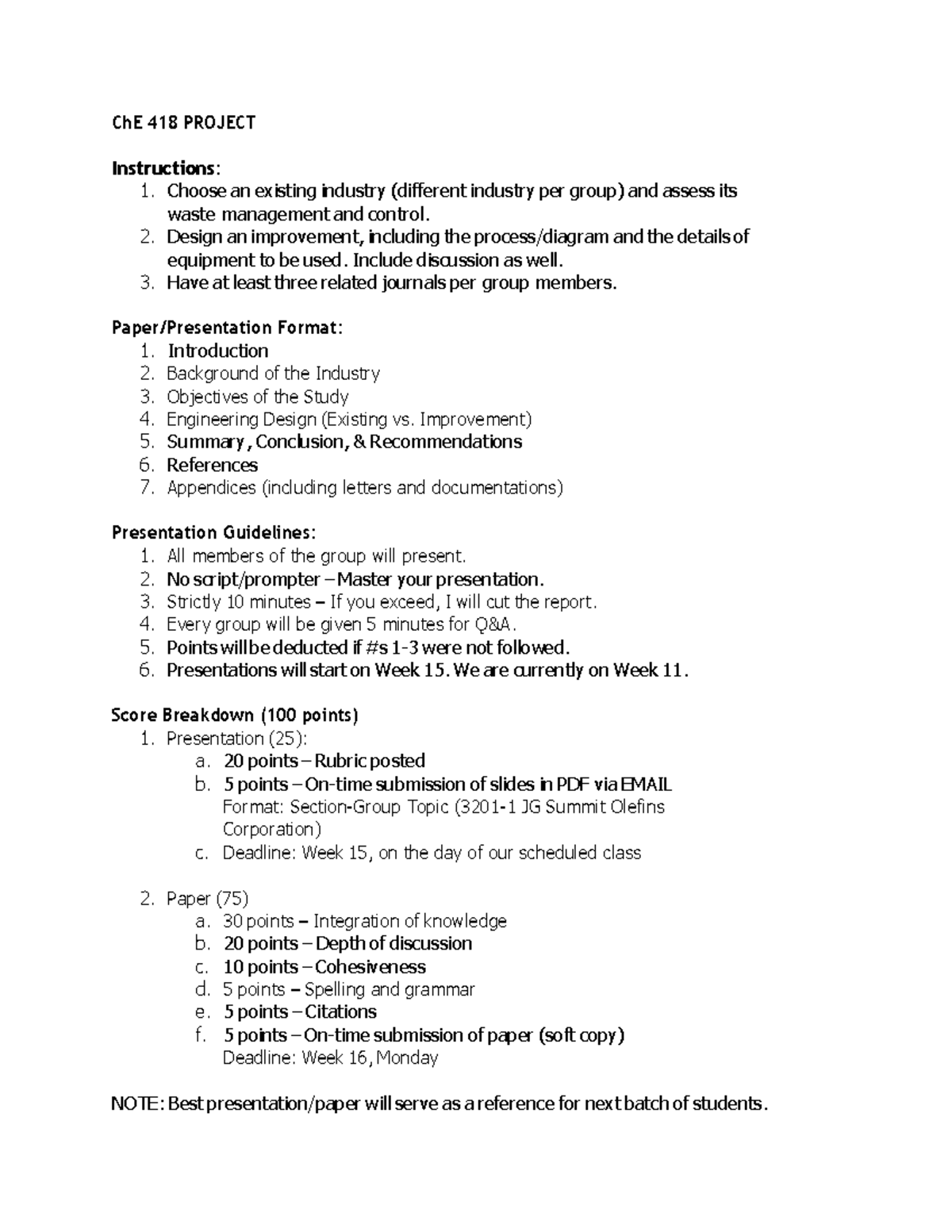 Final-Project-Guidelines - ChE 418 PROJECT Instructions: 1. Choose an ...
