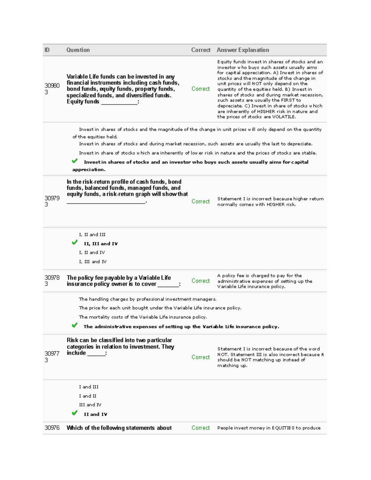 VUL Exam with Answers - Exam with Answer Keys - ID Question Correct ...