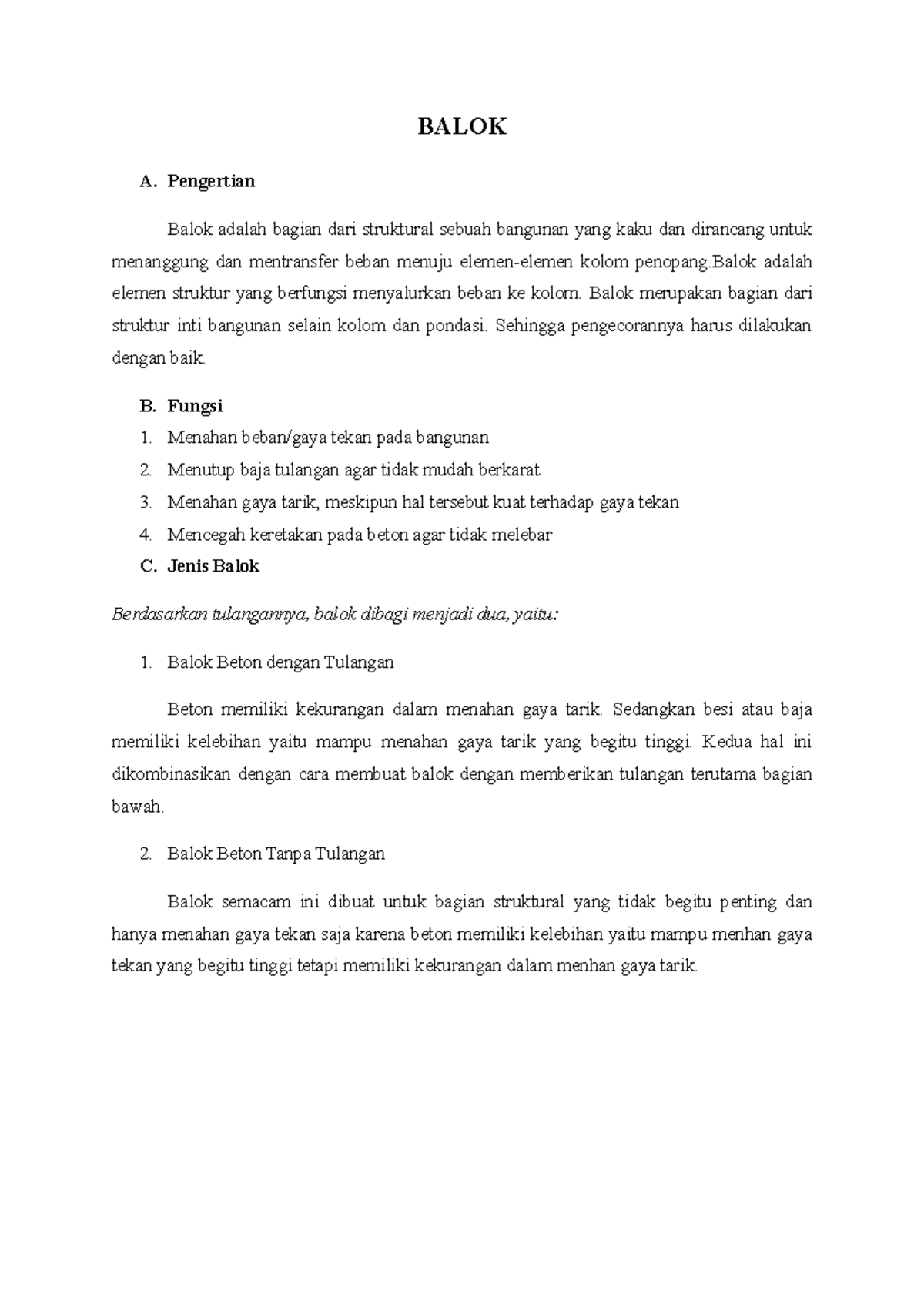 Balok - BALOK A. Pengertian Balok adalah bagian dari struktural sebuah ...
