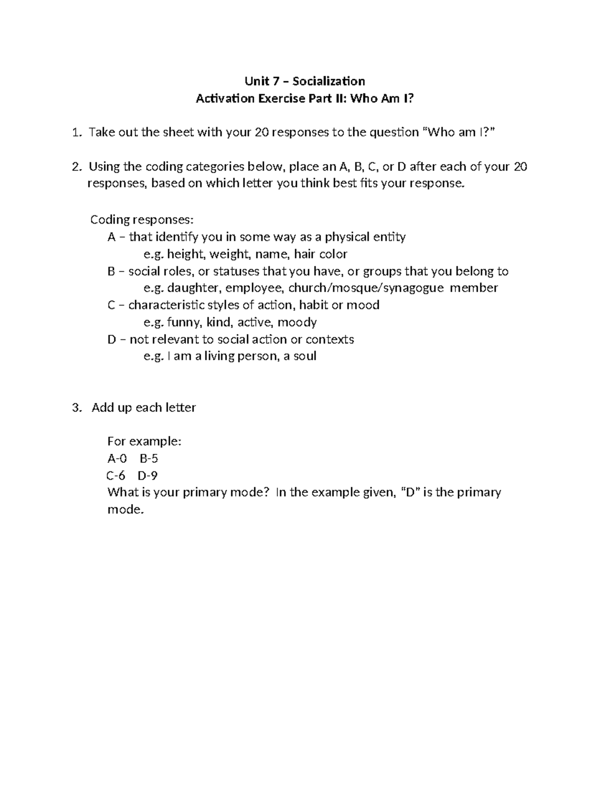 Unit 7 Activation Exercise Part II - Who am I - Unit 7 – Socialization ...