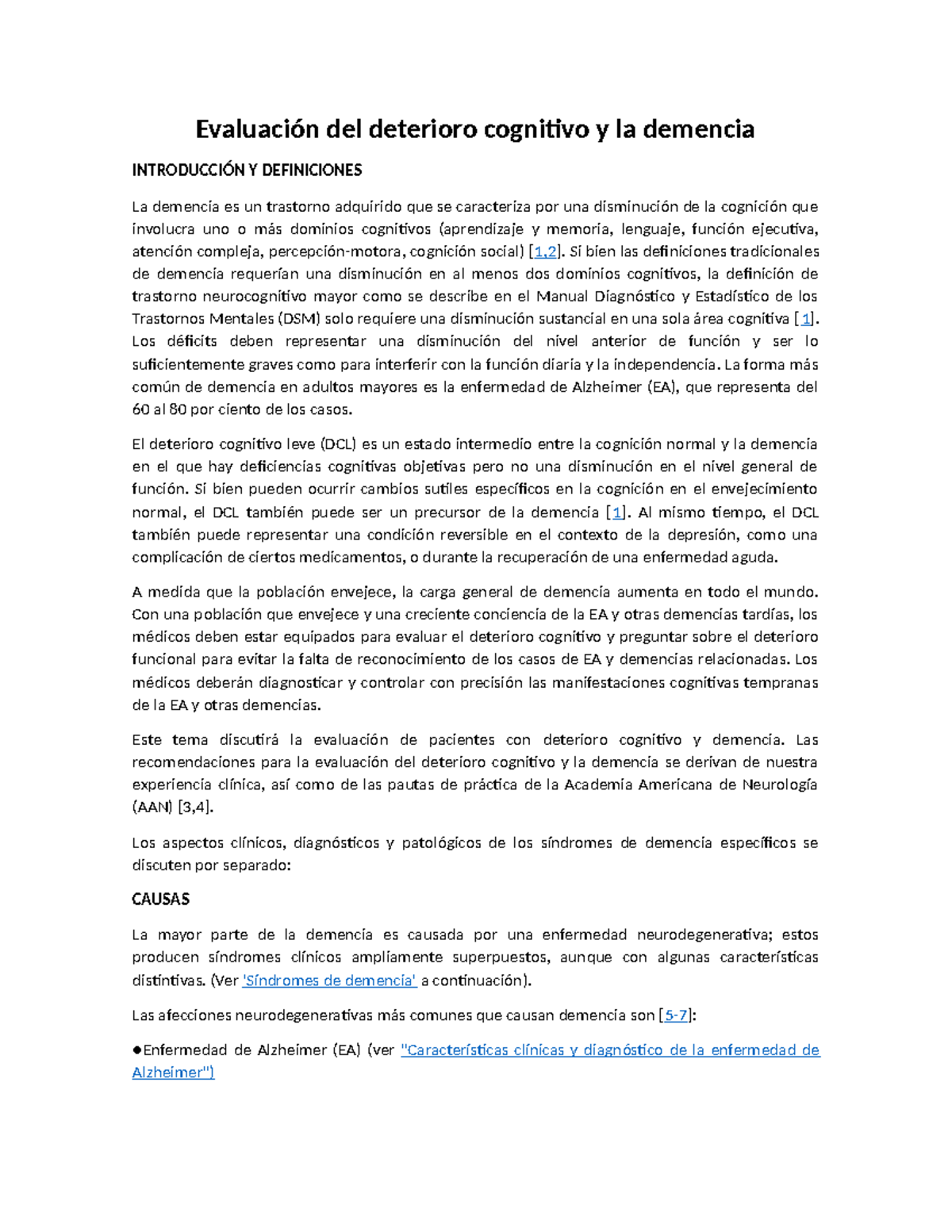 Evaluación del deterioro cognitivo y la demencia - Evaluación del ...
