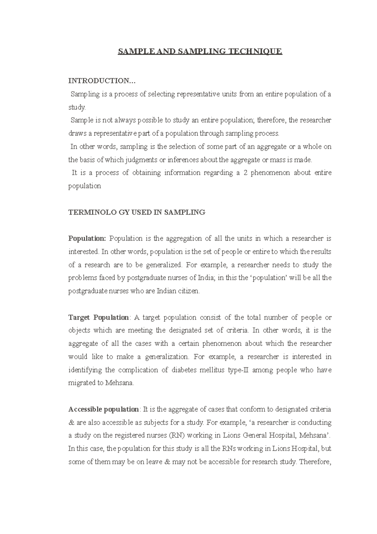 Sample AND Sampling Technique - SAMPLE AND SAMPLING TECHNIQUE ...