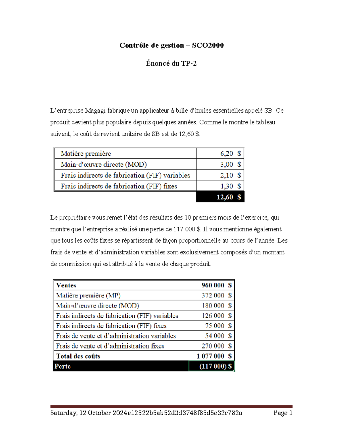 SCO2000 TP-2 Énoncé - tp 2 - Contrôle de gestion – SCO Énoncé du TP- L ...