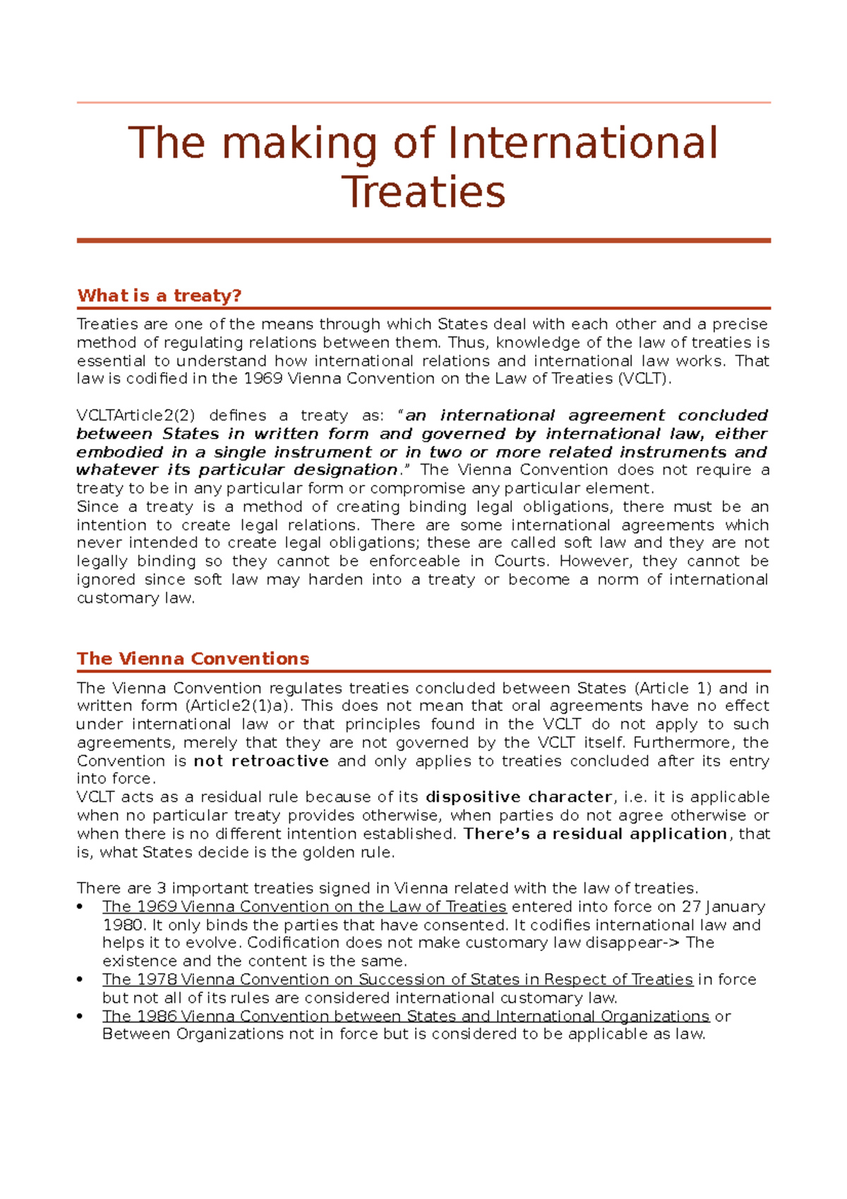 Lecture 3 - resumen - The making of International Treaties What is a ...