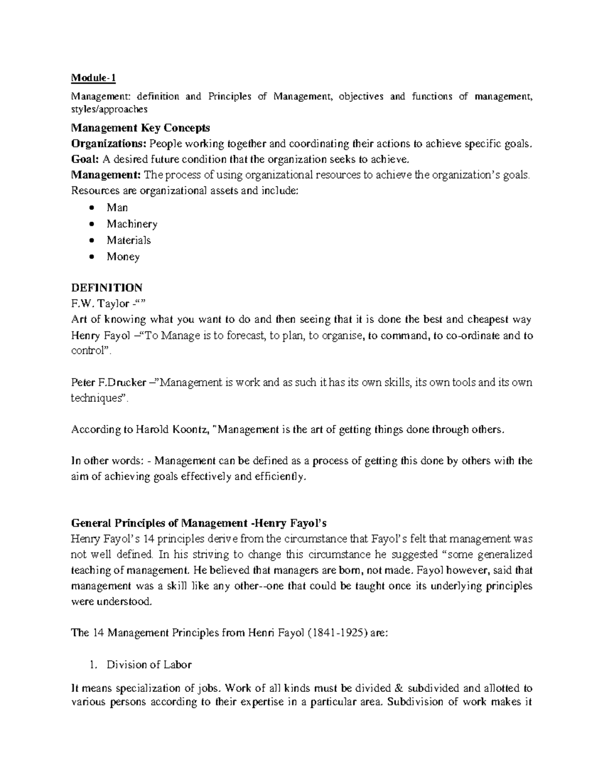 Module-01 - Useful - Module- Management: definition and Principles of ...