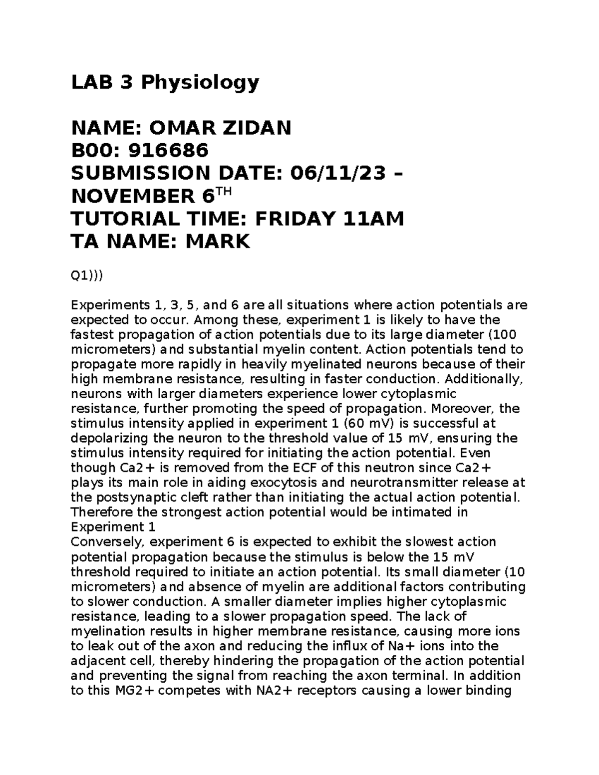 LAB 3 Physiology - lAB 3 GUIDELINE - LAB 3 Physiology NAME: OMAR ZIDAN ...