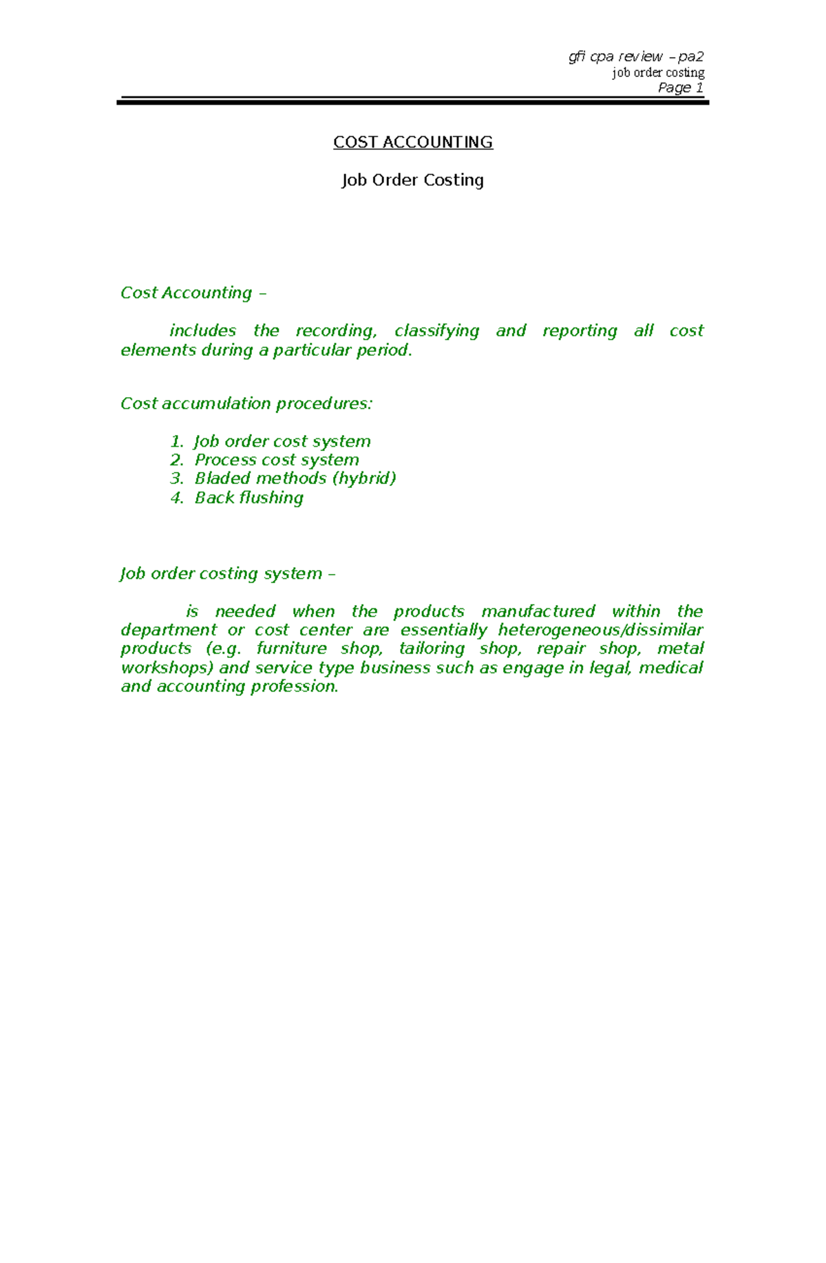 12A COST Acctg JOB Order Costing A - job order costing Page 1 COST ...