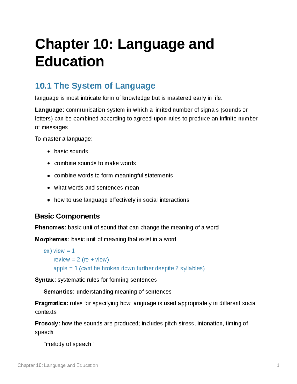PSY220 ch10-11review - survey in devleopmental psych - Chapter 10: Language and Education 1 ...