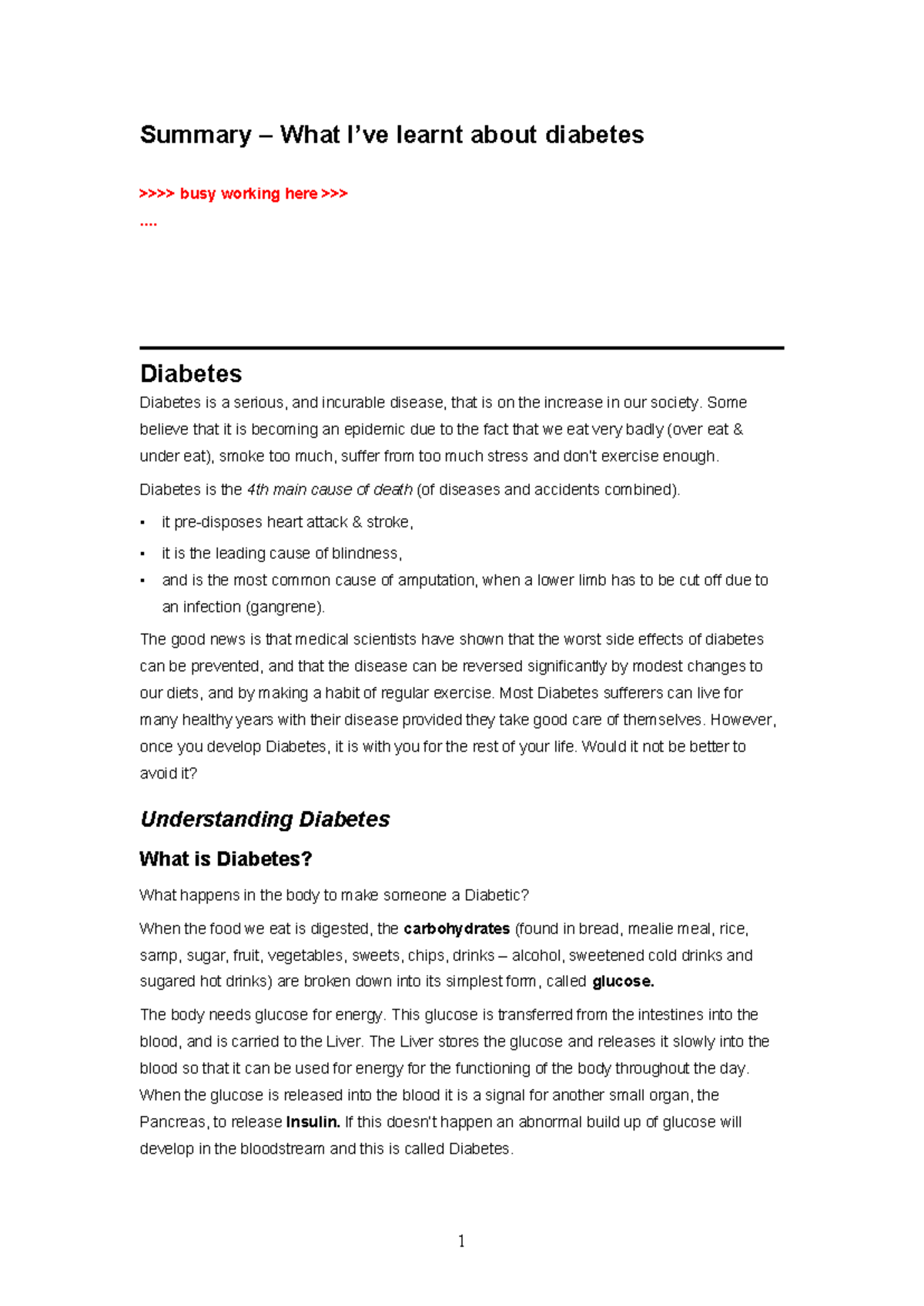 Diabetes Work Doc - You can use these sheets and documents as practice ...