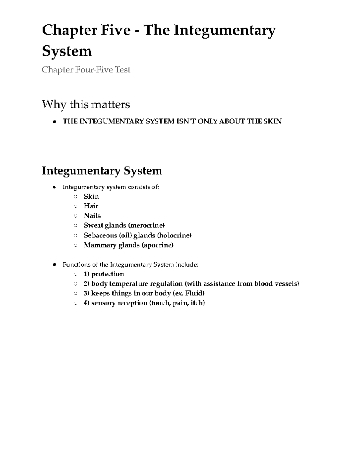Chapter Five Notes - Integumentary System - Chapter Five - The ...