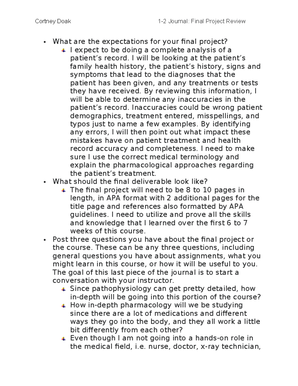 1-2 Journal Final Project Review - I will be looking at the patient’s ...