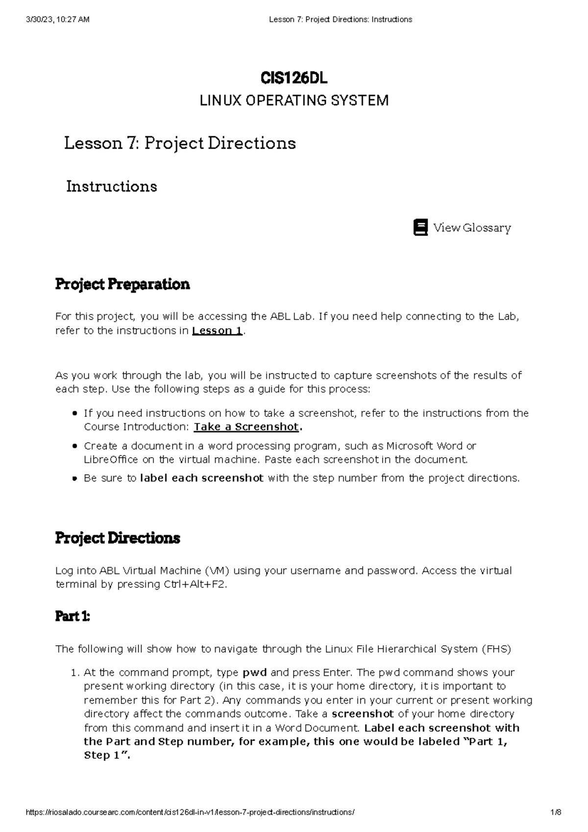 CIS126DL lesson 7 - help - For this project, you will be accessing the ...